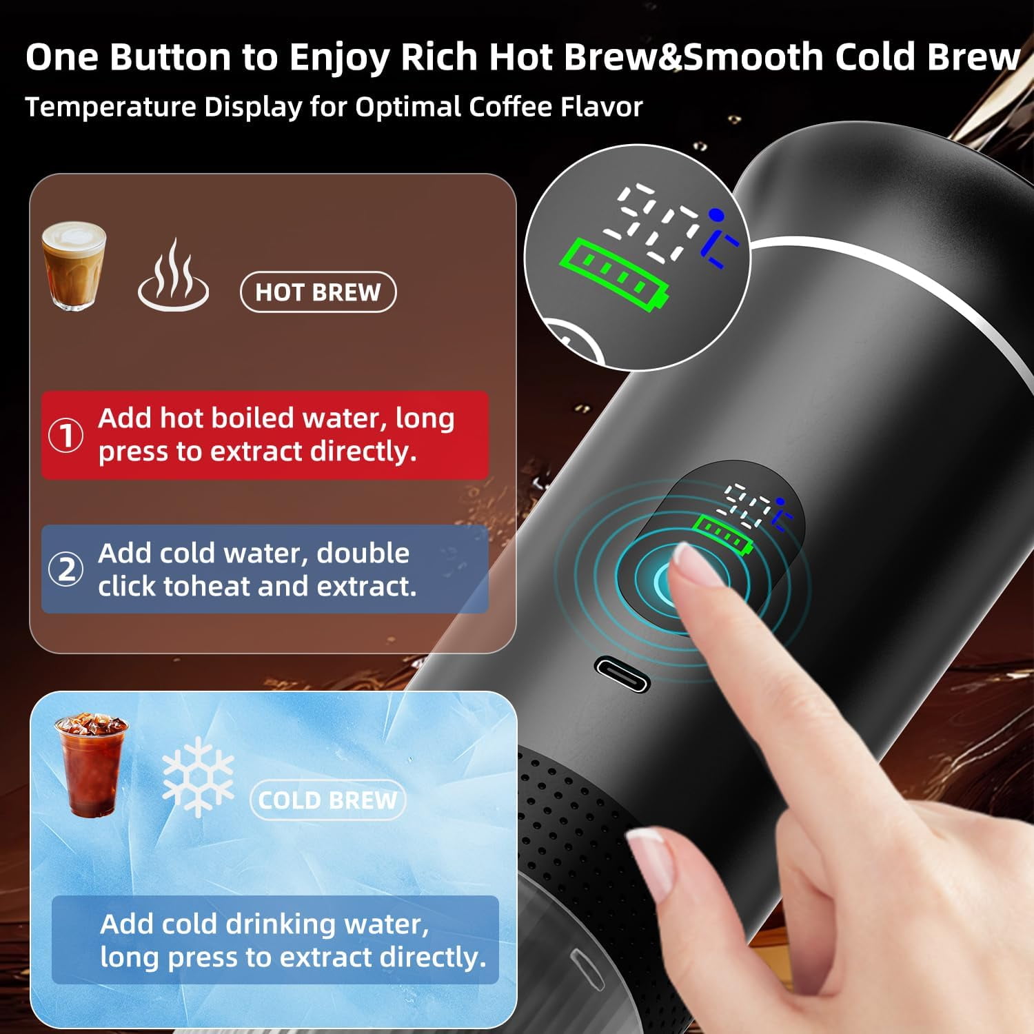 Portable Coffee Maker for Travel & Camping, Rechargeable Cordless ...