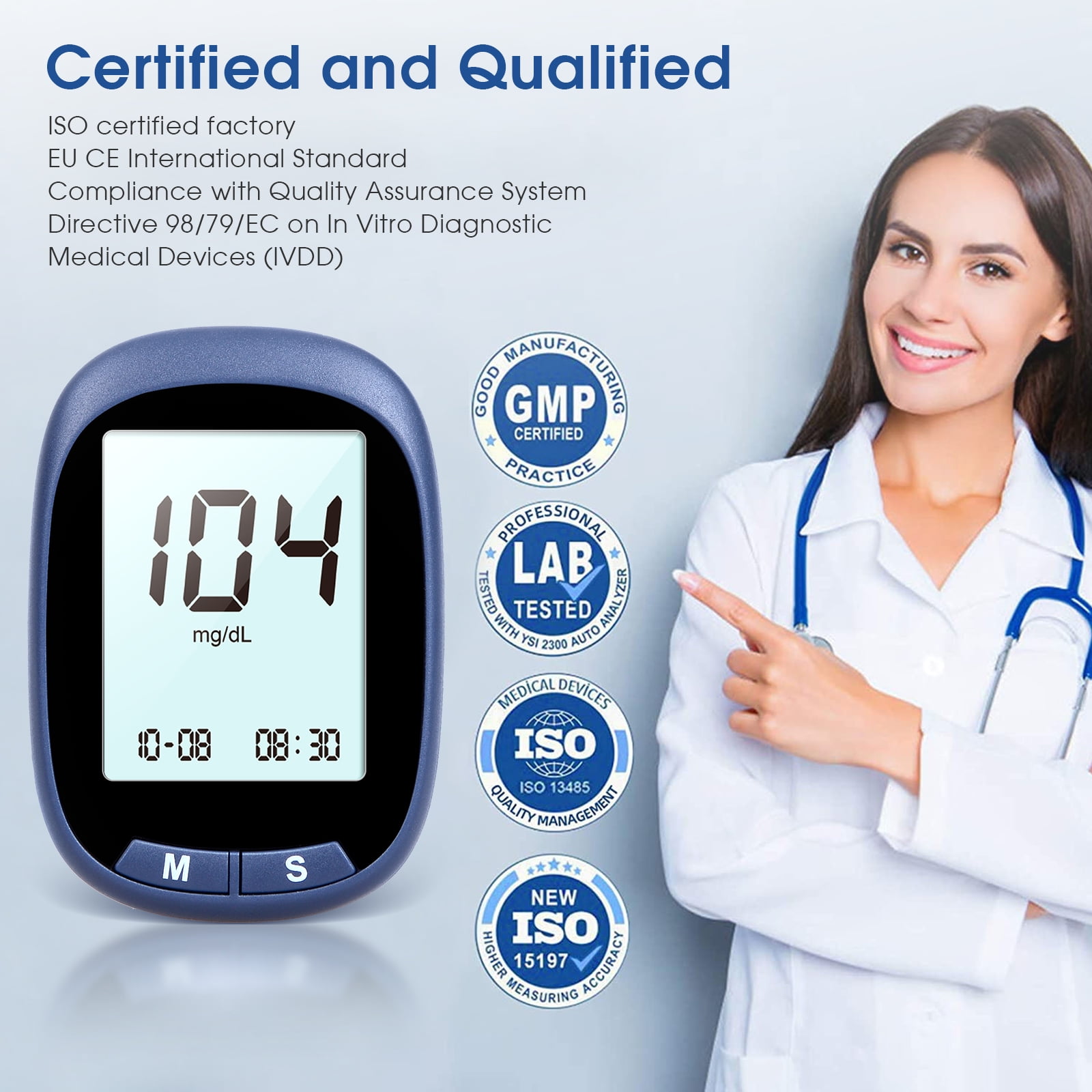 Portable Convenient Blood Sugar Test Kit, 50 Glucometer Test Strips, 50 ...