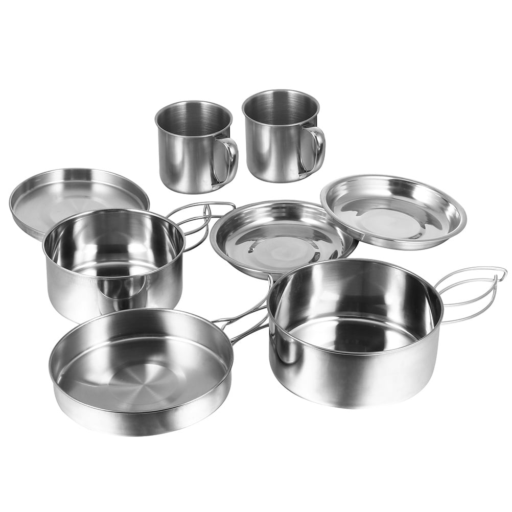Portable Stainless Steel Camping Cookware Set with Nesting Pots and ...