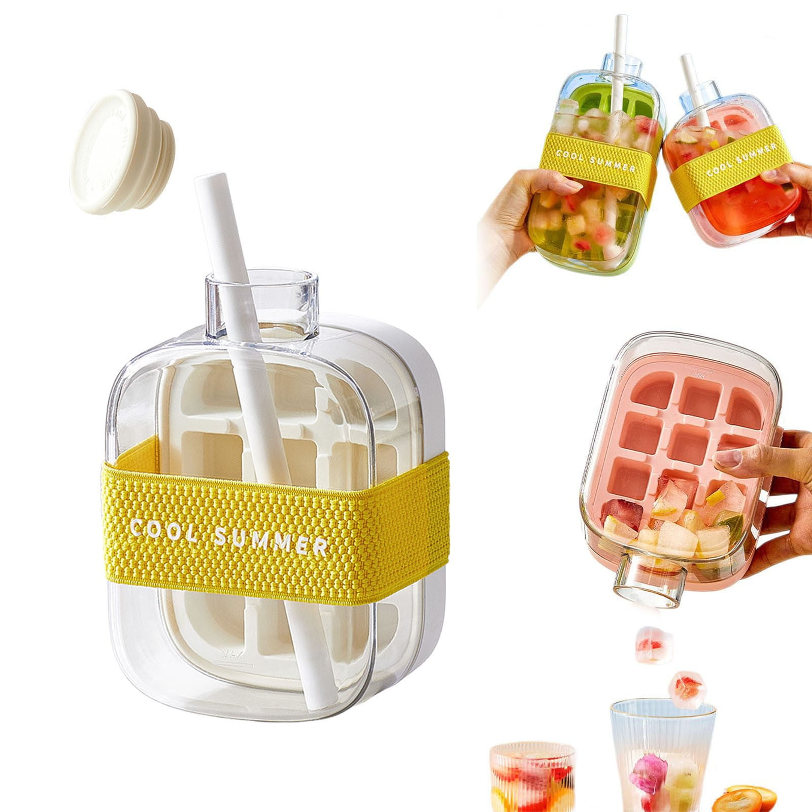 Portable Cool Summer Ice-Cube Bottle,2in 1 Ice-Cube Tray Water Bottle ...