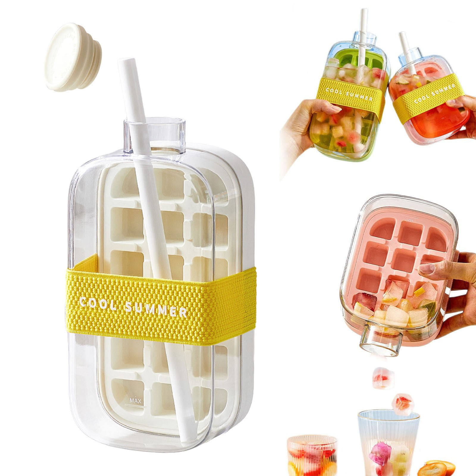 Portable Cool Summer Ice-Cube Bottle,2in 1 Ice-Cube Tray Water Bottle ...