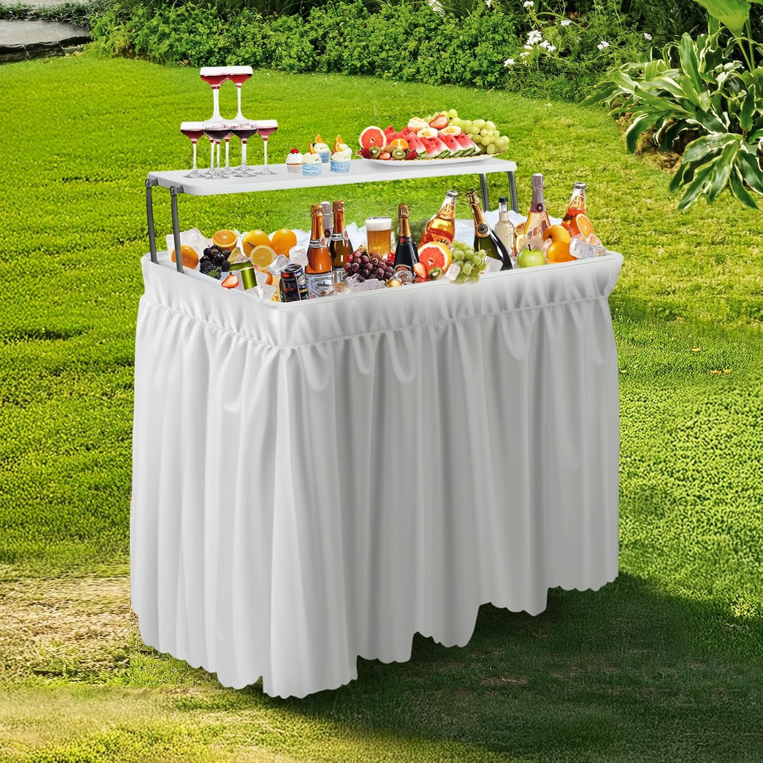 Portable Cooler Table with Extra Storage Shelf, Alloy Steel Frame ...