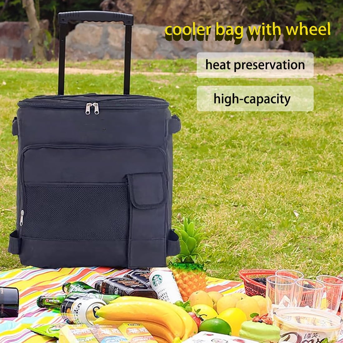 Portable Cooler with Wheels and Handle Collapsible Rolling Cooler Leakproof Insulated Soft ...