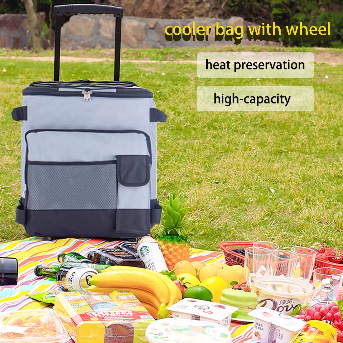 Portable Cooler with Wheels and Handle Collapsible Rolling Cooler ...