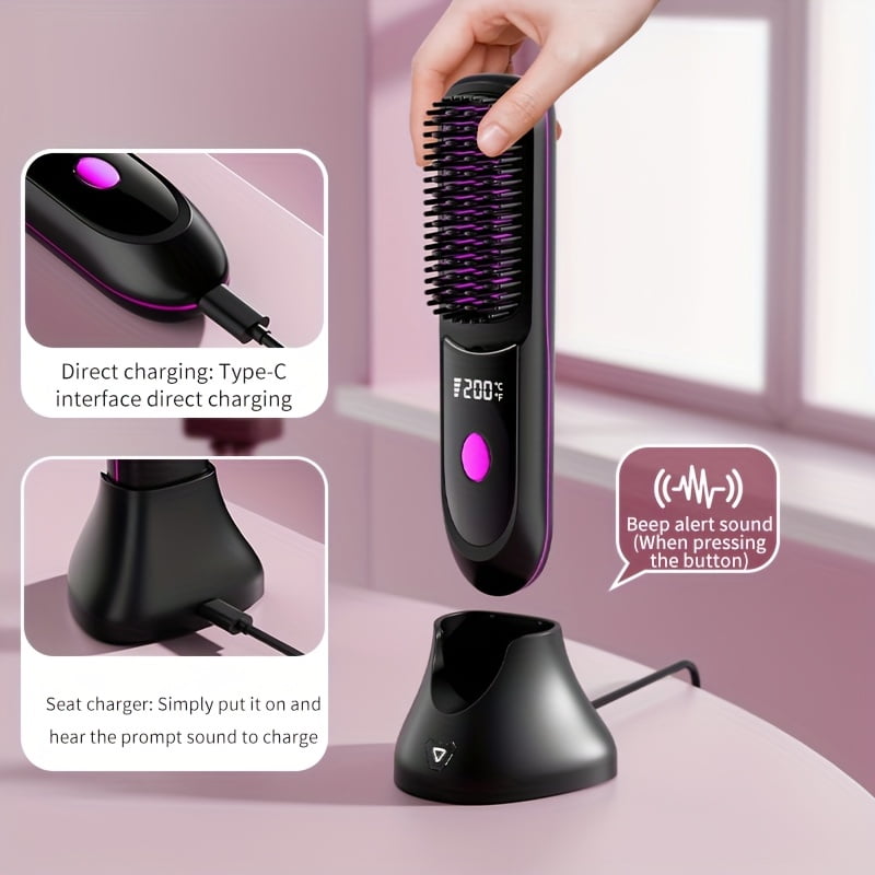 Portable Cordless Hair Straightener Comb S9 - USB Charging, 3200mAh ...