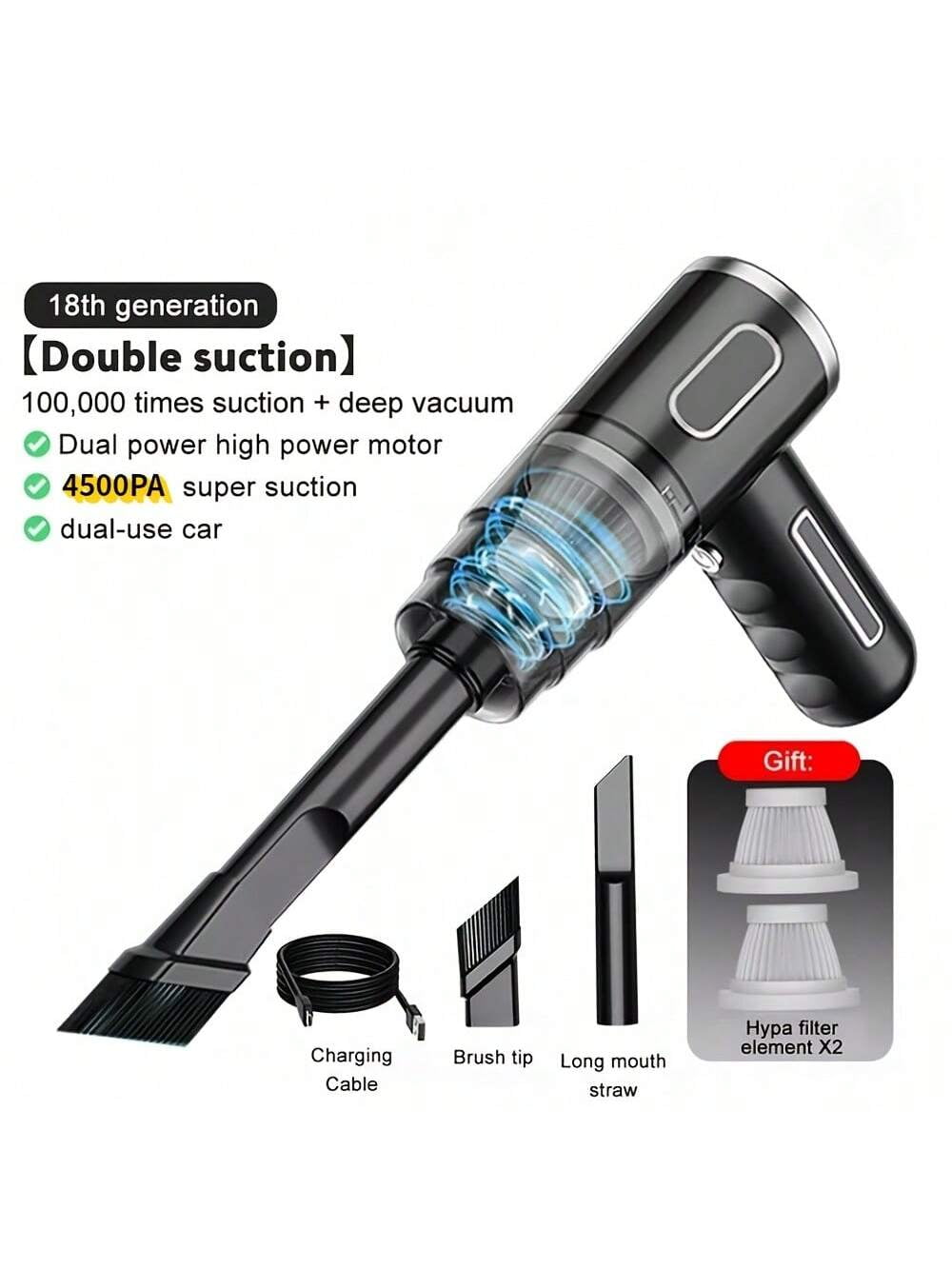 Portable Cordless Hand-Held Vacuum Cleaner, Cyclone Suction Wireless ...
