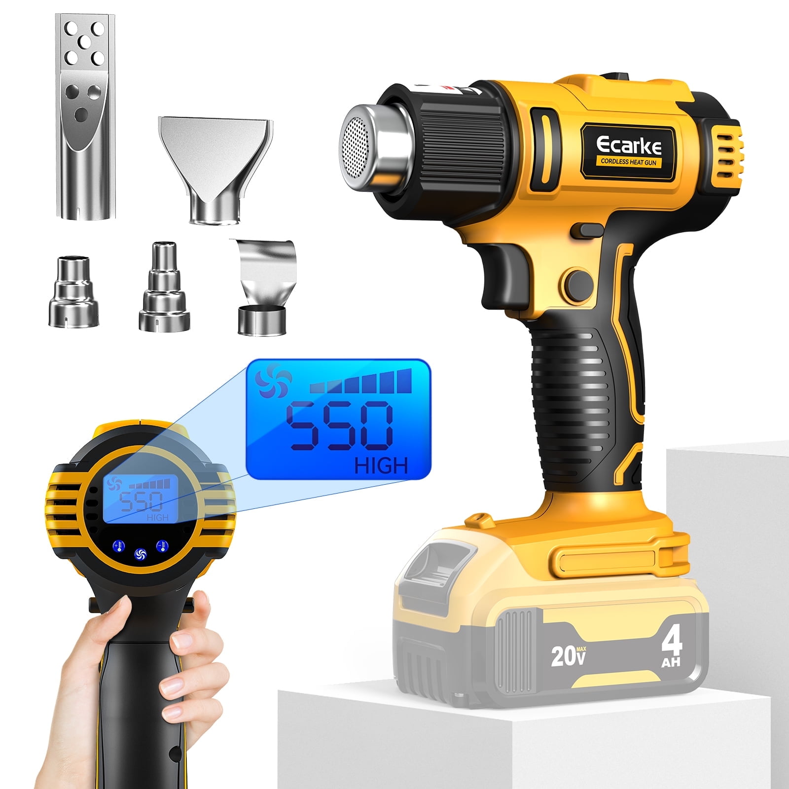 Portable Cordless Heat Gun for Dewalt 20v Battery with LCD Display and ...