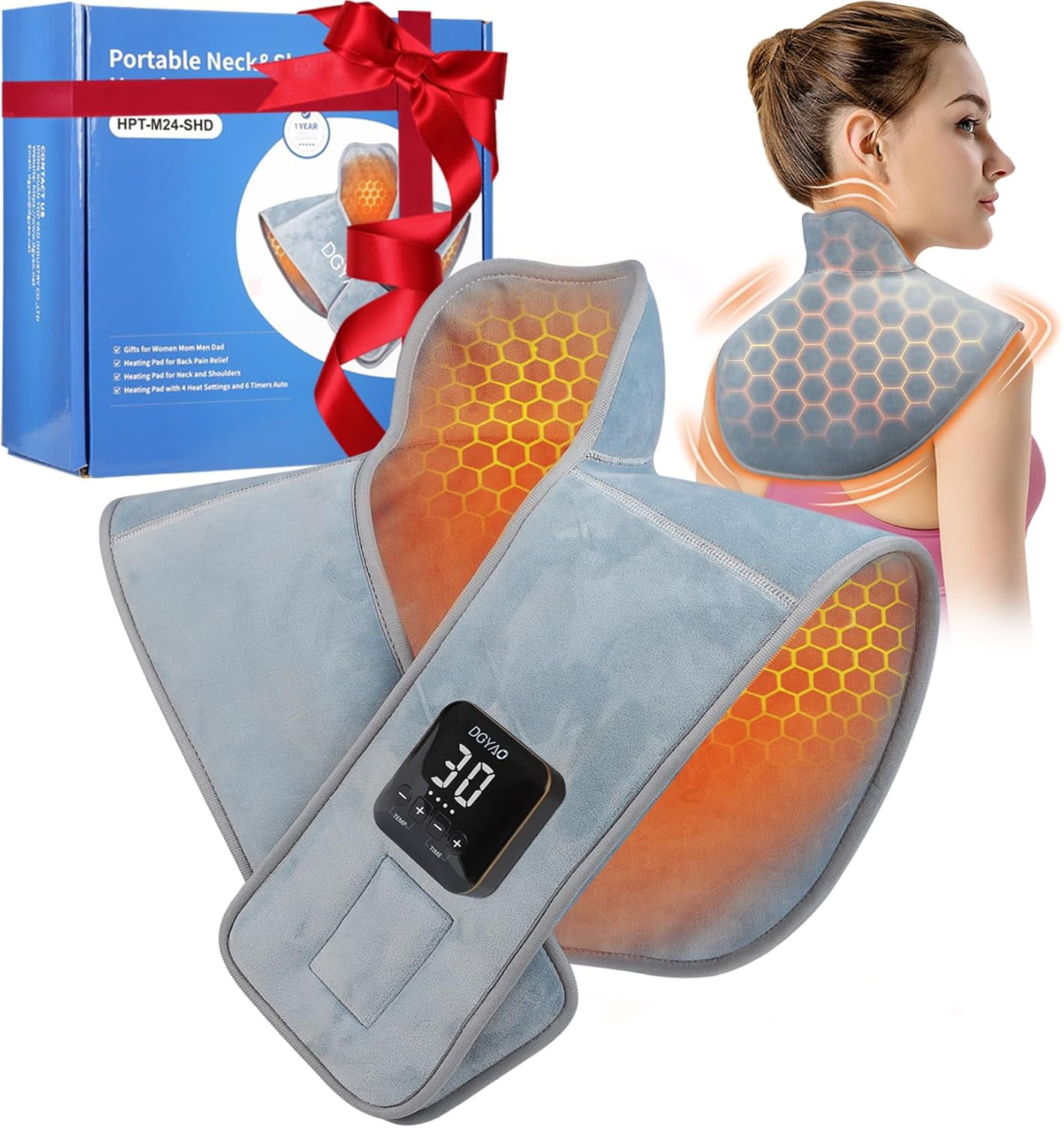 Portable Cordless Heating Pad for Neck and Shoulder, Rechargeable Electric Wrap for Pain Relief ...