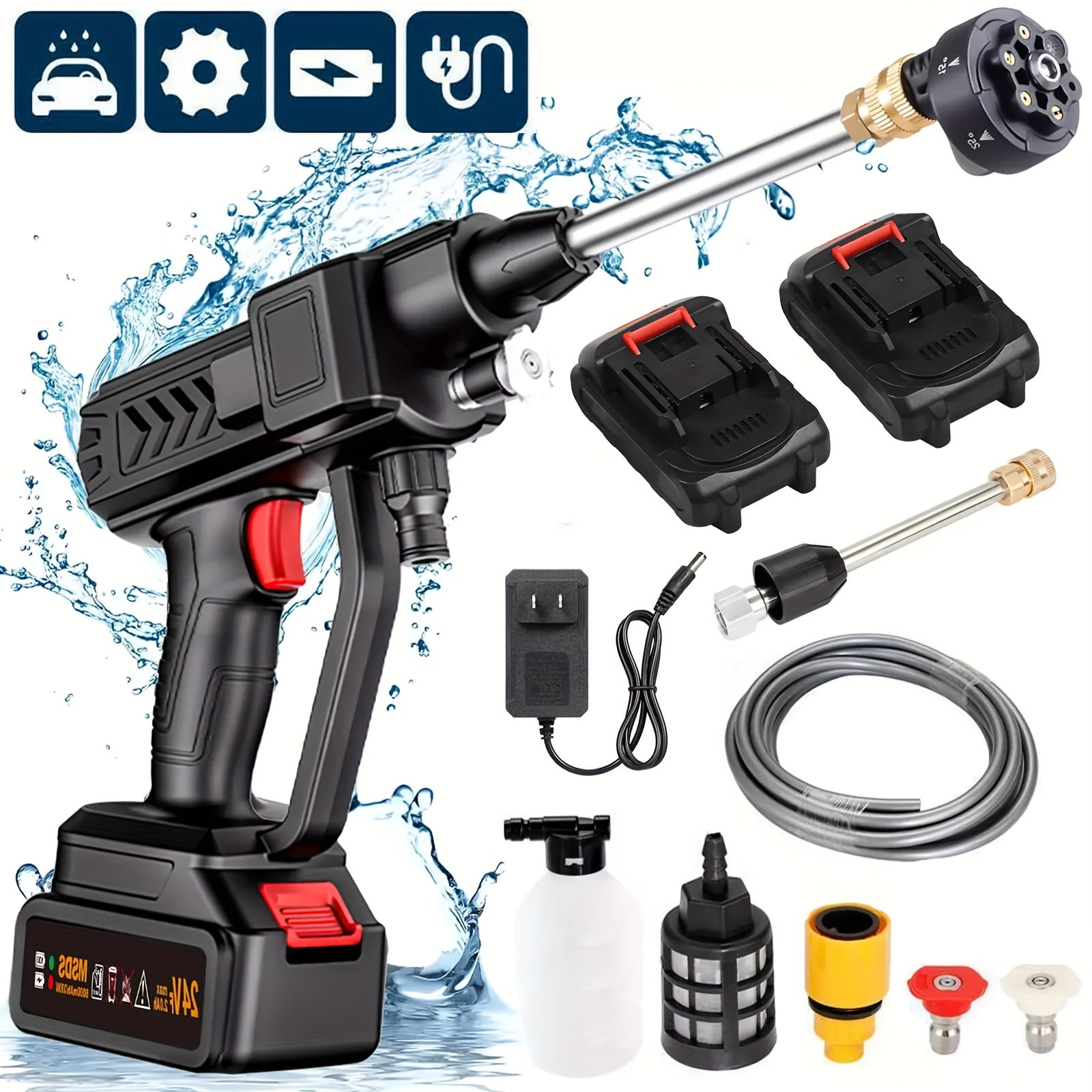 Portable Cordless Pressure Washer 452 PSI 2 Rechargeable Batteries 6-in ...