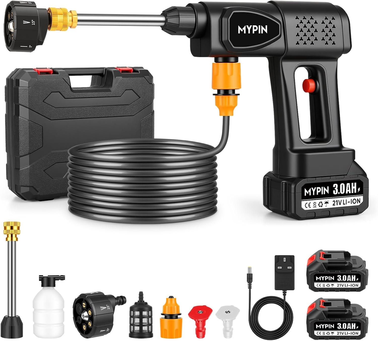 Portable Cordless Pressure Washer, 600 PSI 21V 2x3.0Ah Rechargeable ...