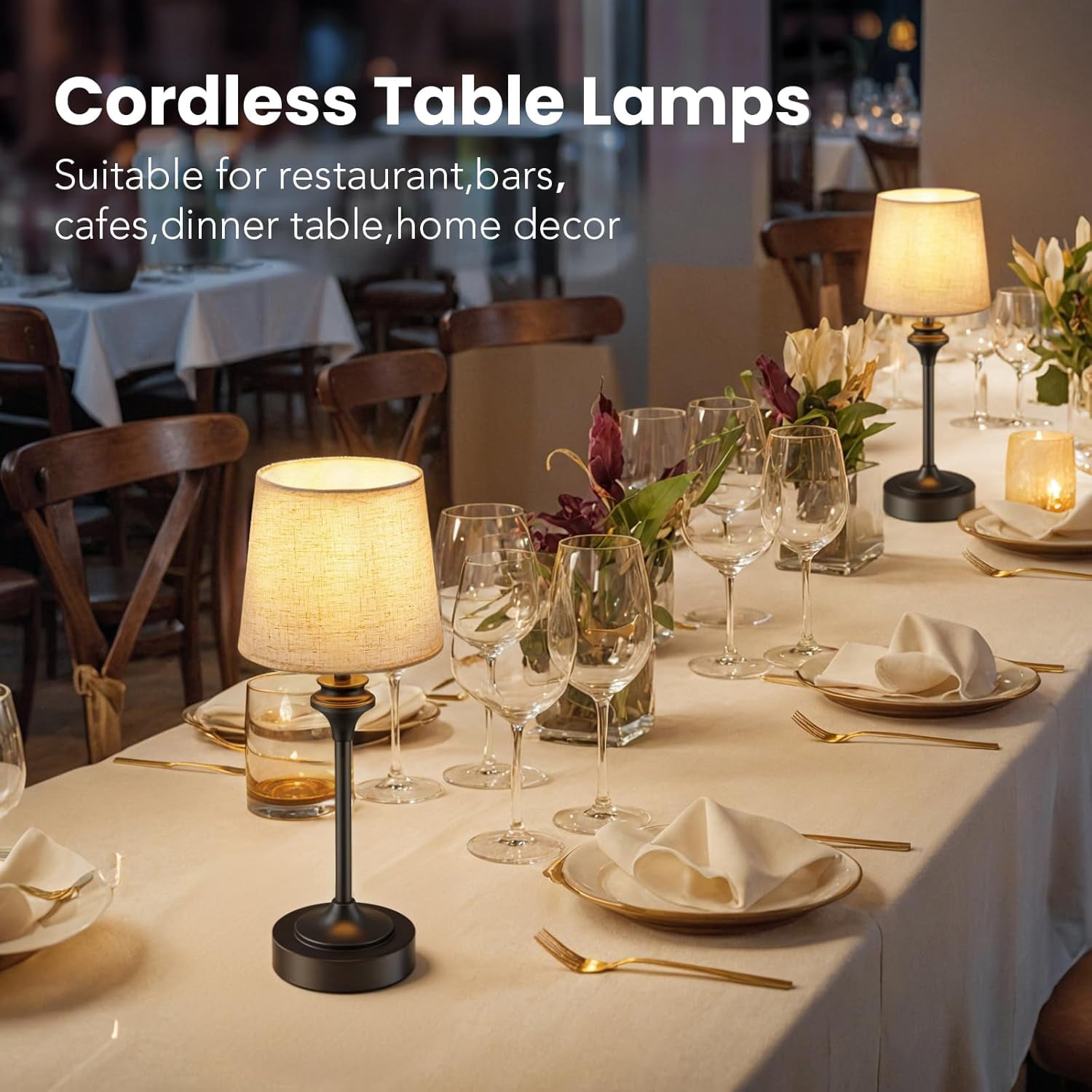 Portable Cordless Table with Flaxen Fabric Shade, 5200mAh Battery ...