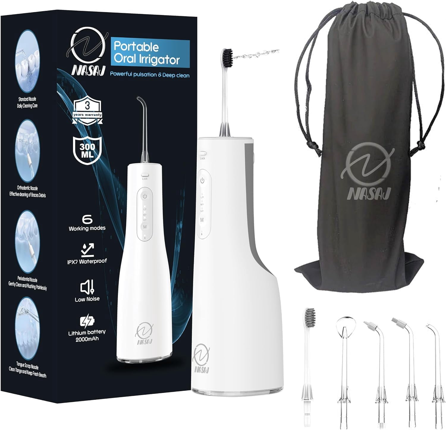 Portable Cordless Water Flosser with 5 Jet Tips, 9 Modes, 300ML, IPX7 ...