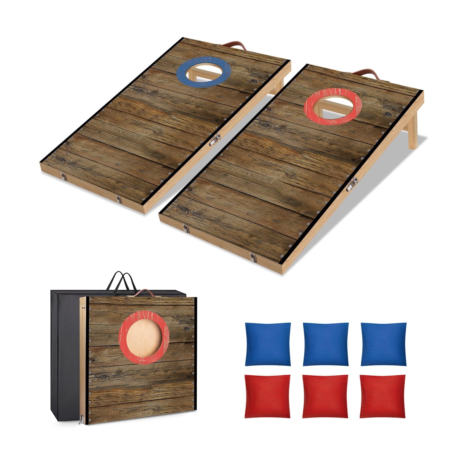 Portable Cornhole Board Set 2 ft x 1 ft Solid Wood Cornhole Set with 6 ...