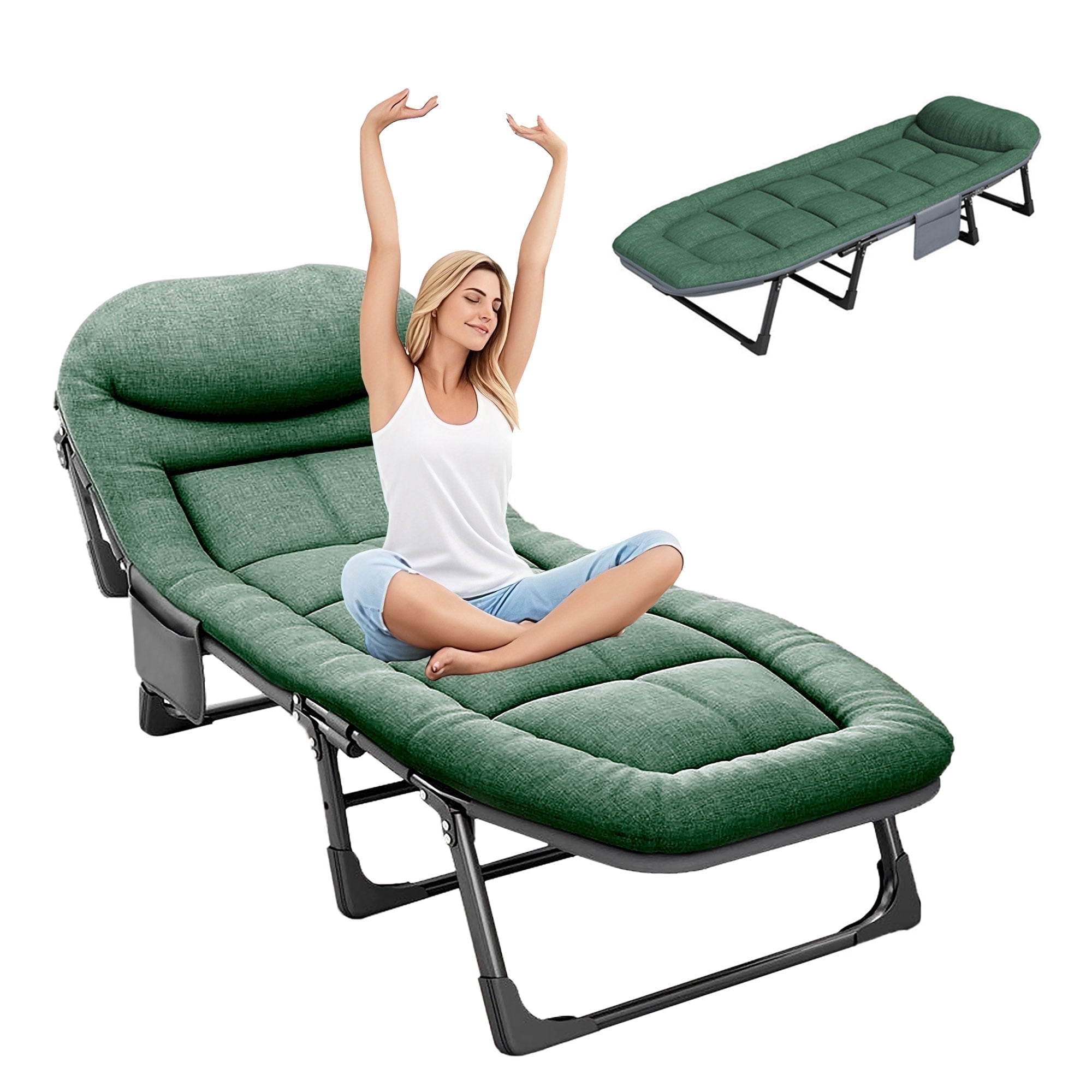 Portable Cot Bed with Mattress, Camping Cot for Adults, Foldable Padded ...