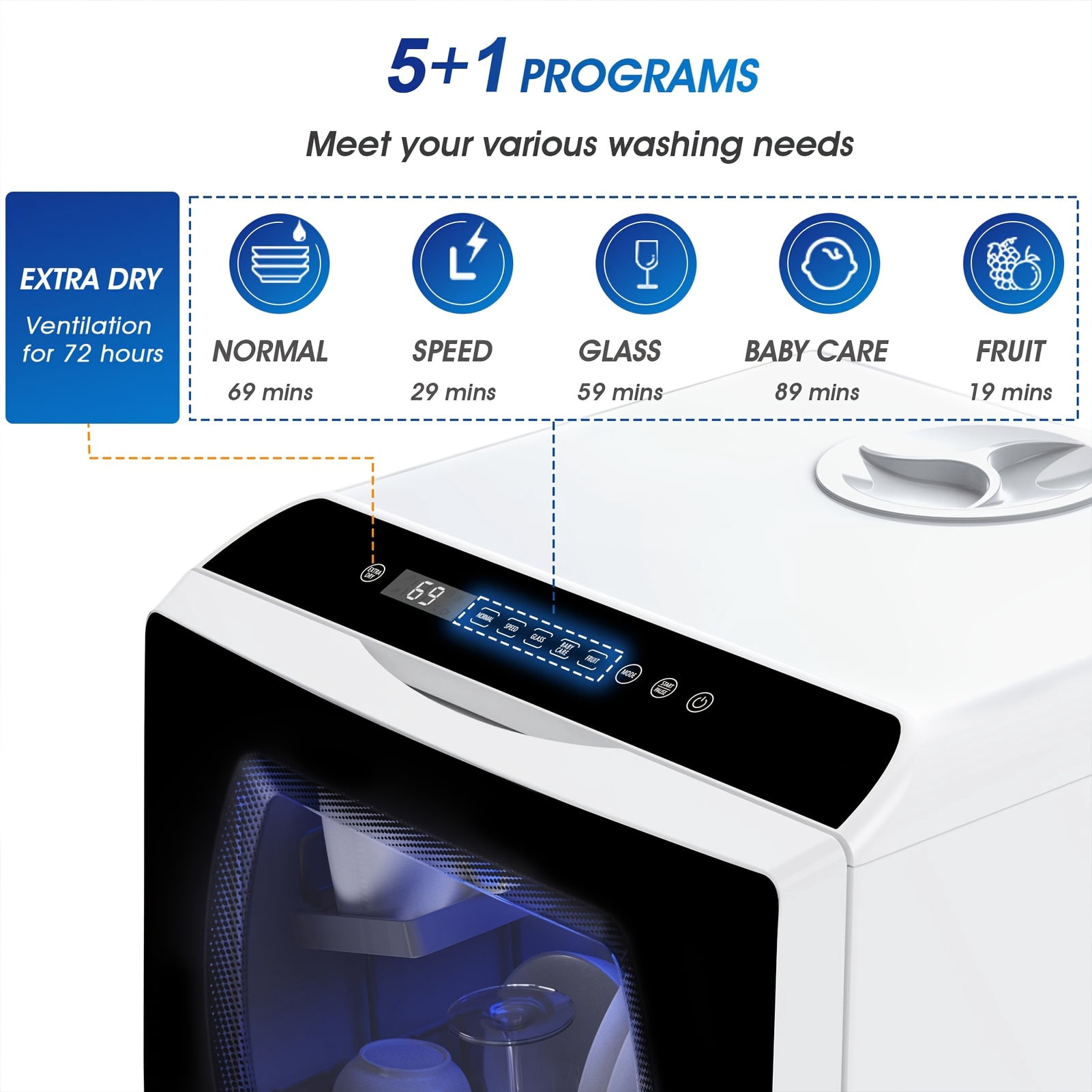 Portable Countertop Dishwasher with Built-in 5-Liter Water Tank and Air ...