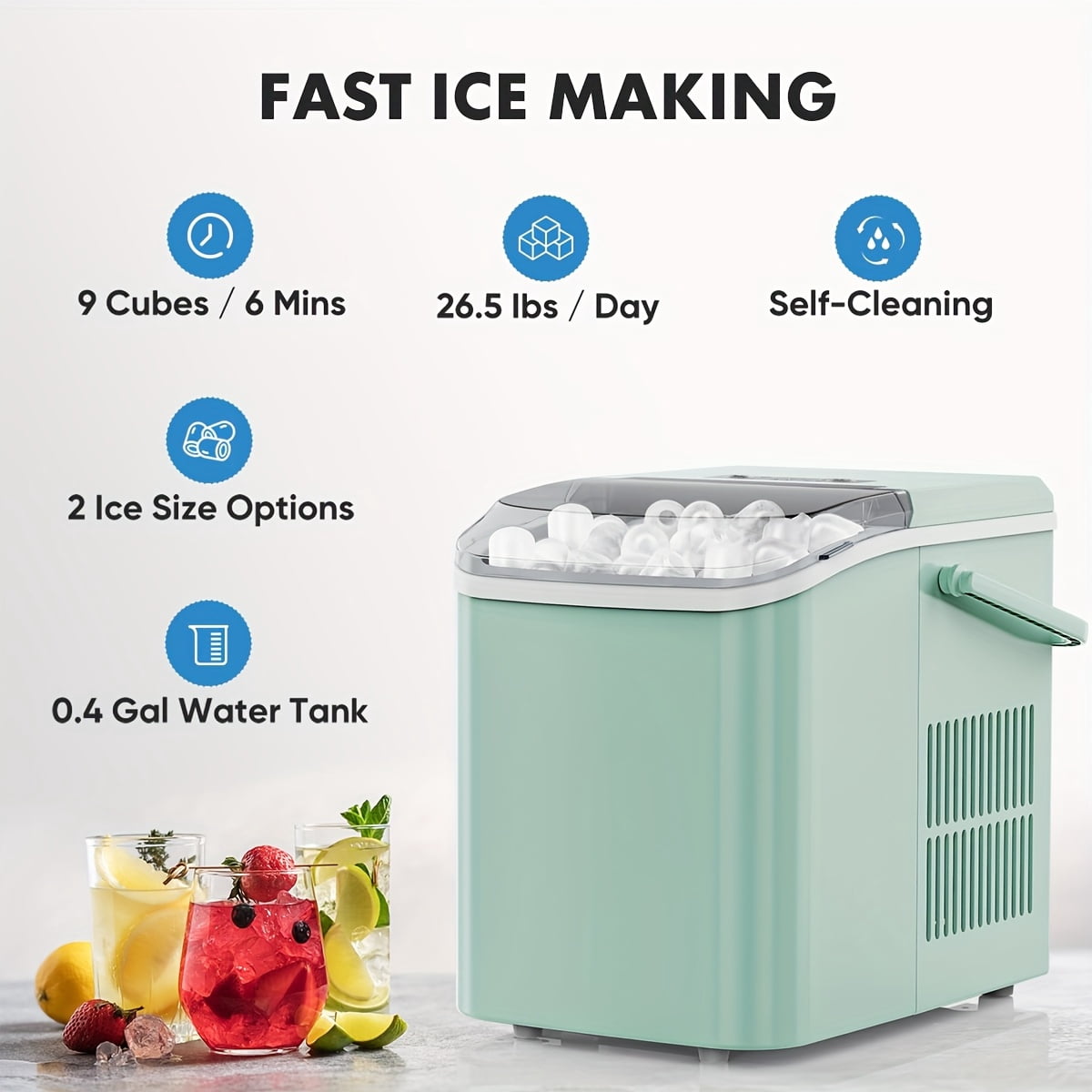 Portable Countertop Ice Maker - 24.5LBS/24H, 9 Bullet Cubes in 6 Mins ...