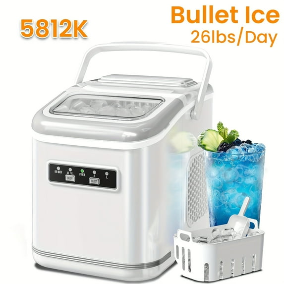 Portable Countertop Ice Maker - 26/35Lbs/Day, Soft Chew Pellet Ice ...