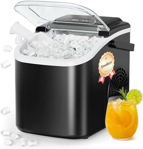 Portable Countertop Ice Maker, 8 Cubes in 6 Mins, 26lbs/Day, Ice Maker ...