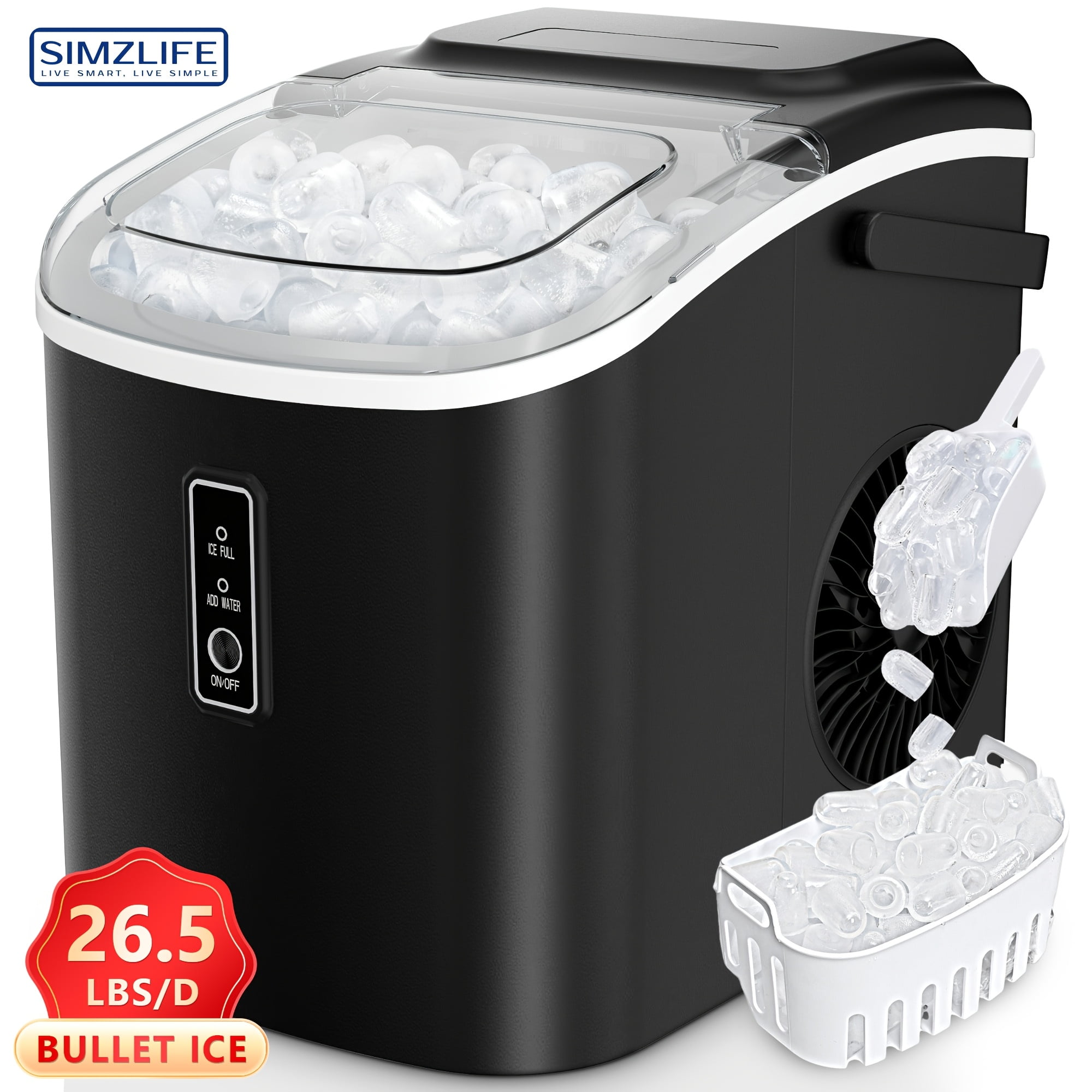 Portable Countertop Ice Maker with Handle, Produces 26/26.5lbs Of Ice ...