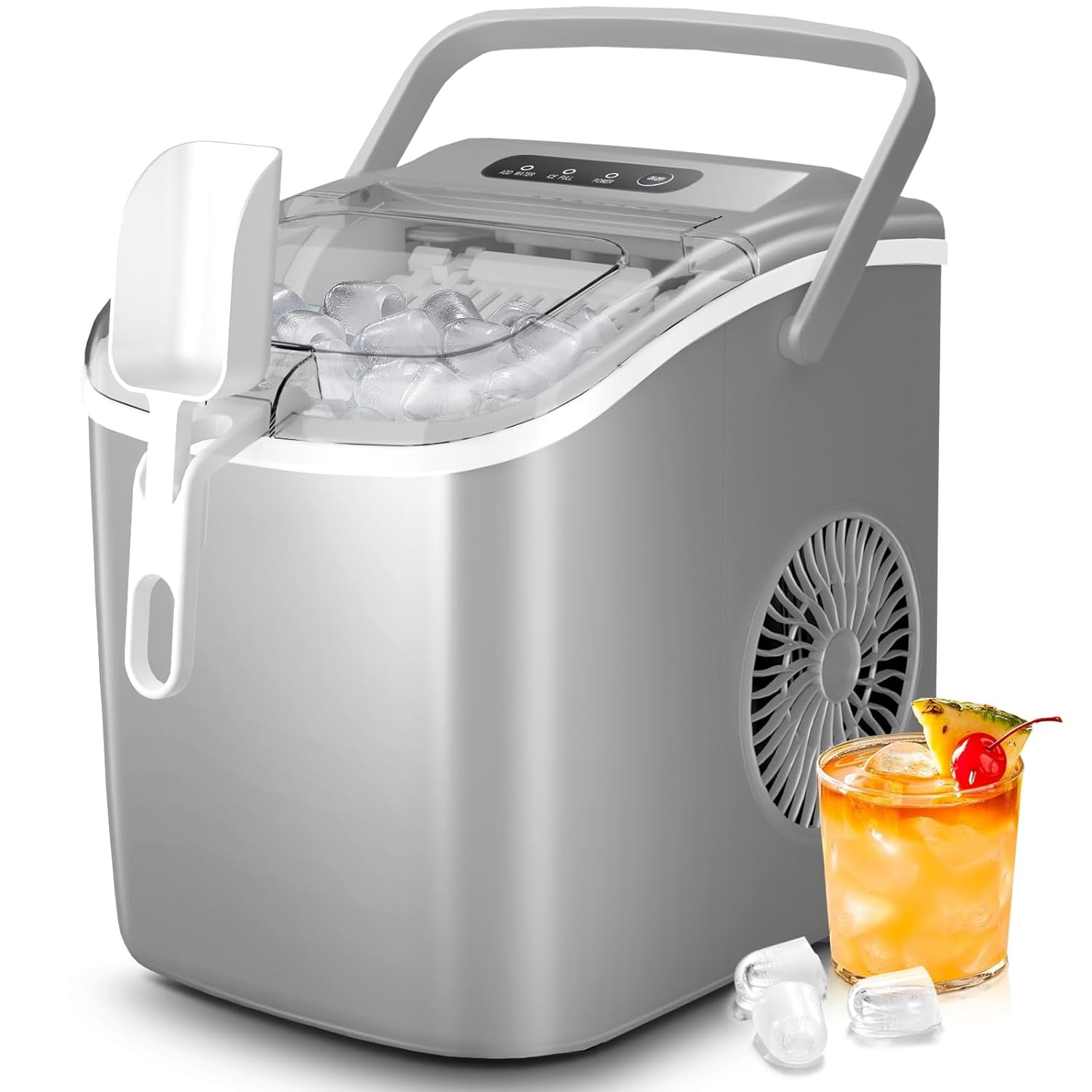 Portable Countertop Ice Maker Machine with Handle, 9 Bullet-Shaped Ice ...