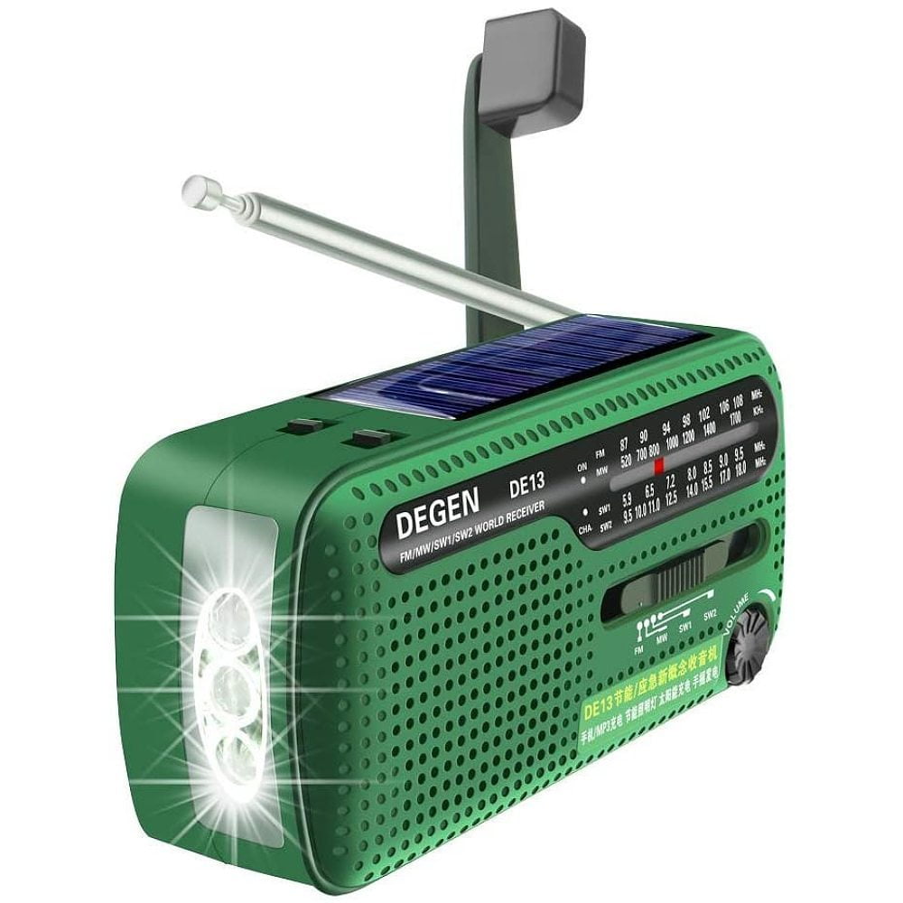Portable Crank Radio World Receiver, De13 Fm Am Sw Crank Dynamo Solar ...