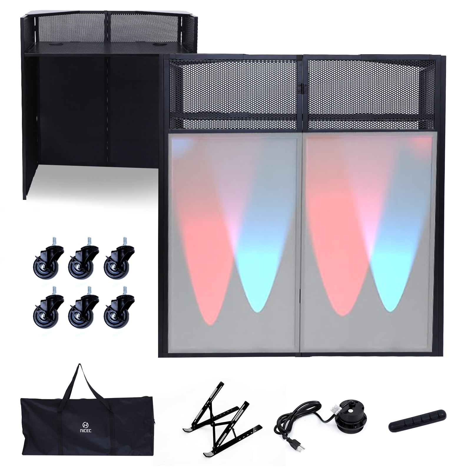 Portable DJ Booth Table with DJ Facade, 40x20 Inch Folding DJ Table ...