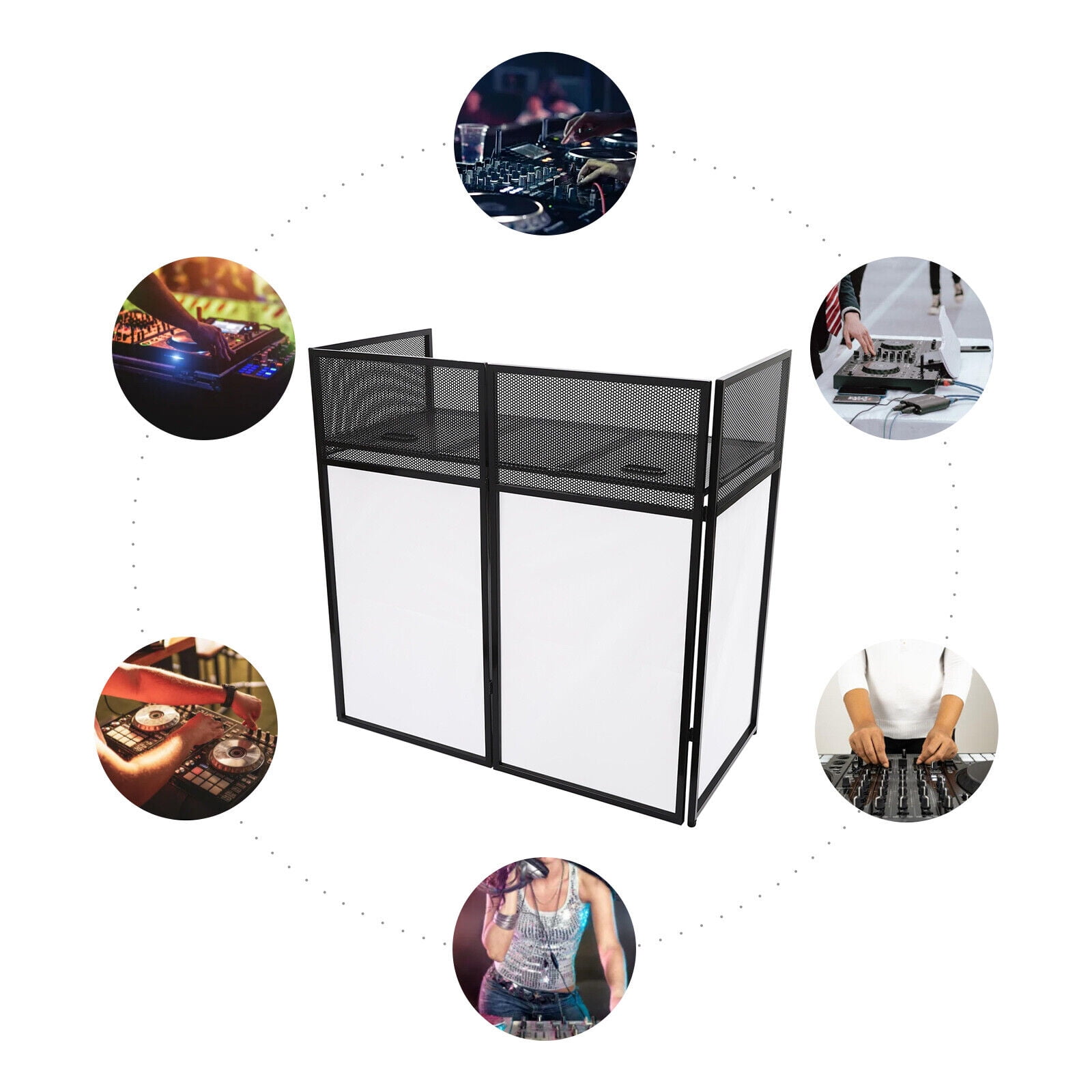 Portable DJ Facade Booth Table, Black DJ Controller Stand Foldable ...