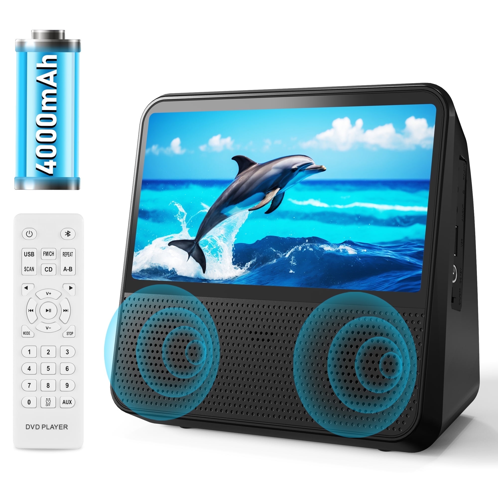 Portable DVD Player with 4000mAh Rechargeable Battery, Supports Disc ...