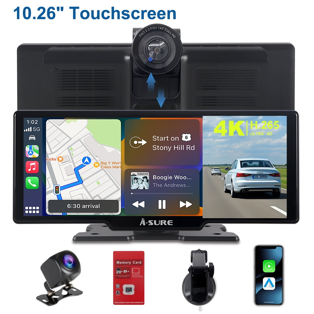 Portable Dash Mount Car Stereo with 4K Dash Cam & 1080P Backup Camera ...
