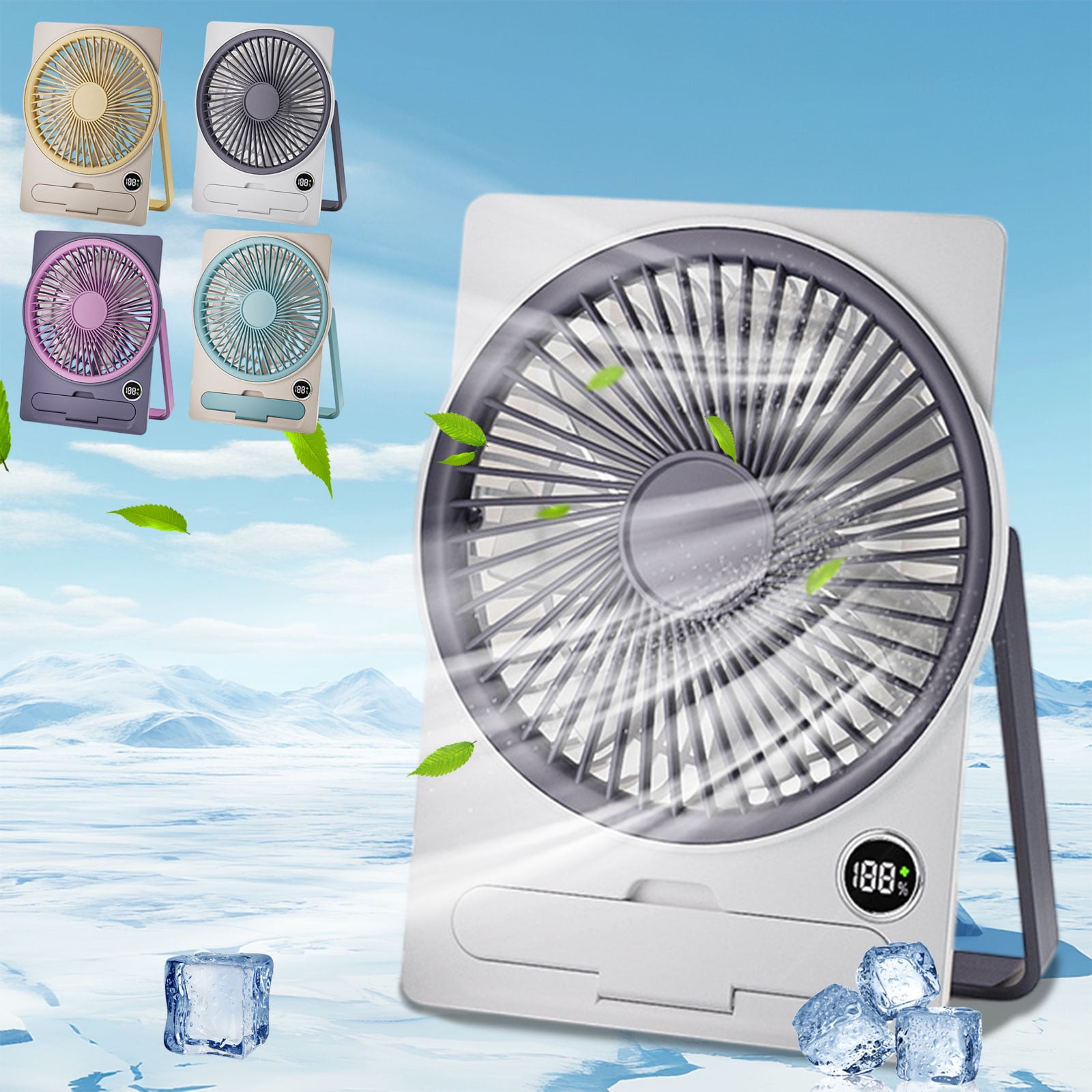 Portable Desk Fan, 5-Speed High Capacity, Battery Operated Dual Use ...