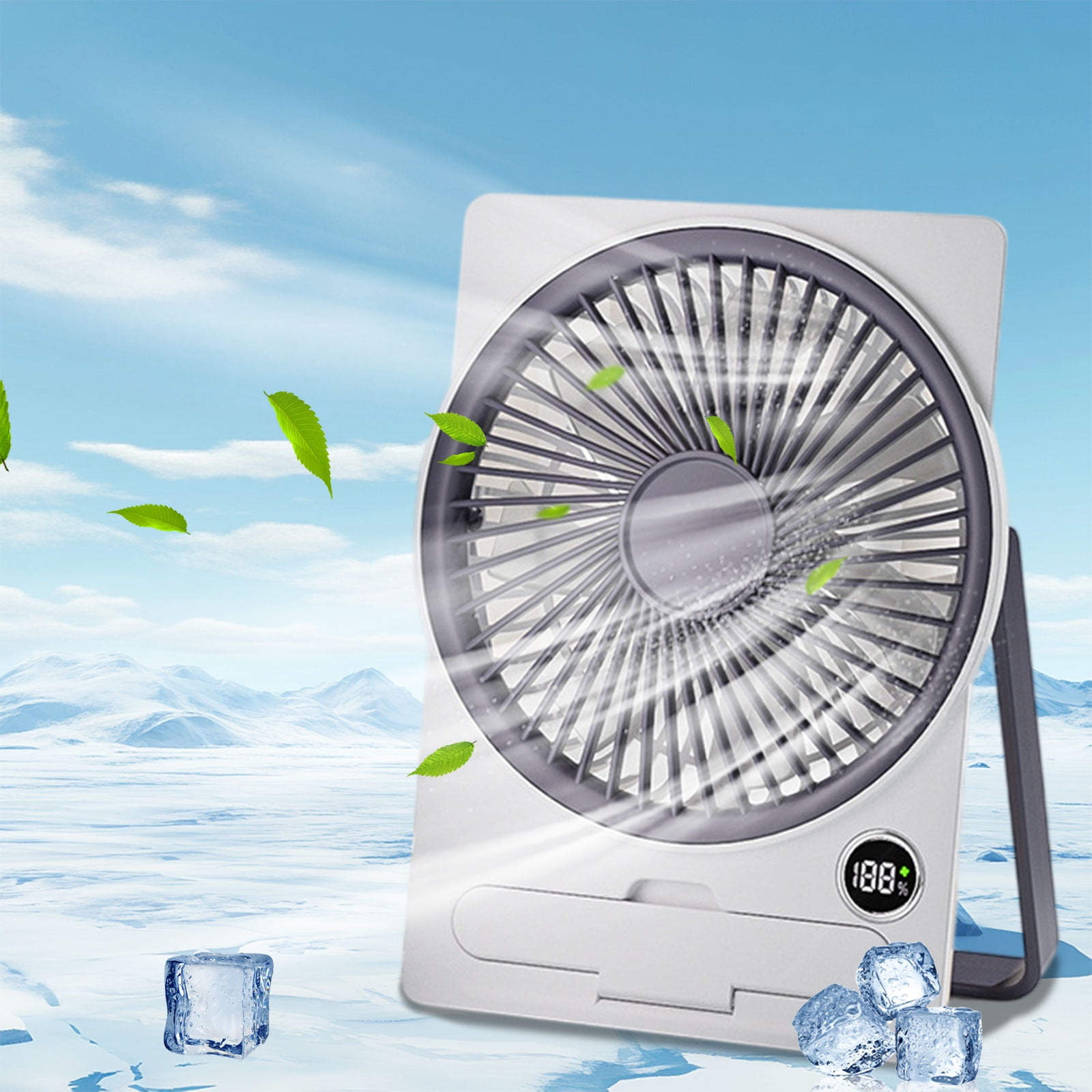 Portable Desk Fan, Ultra-thin Strong Wind Digital Display Speeds ...