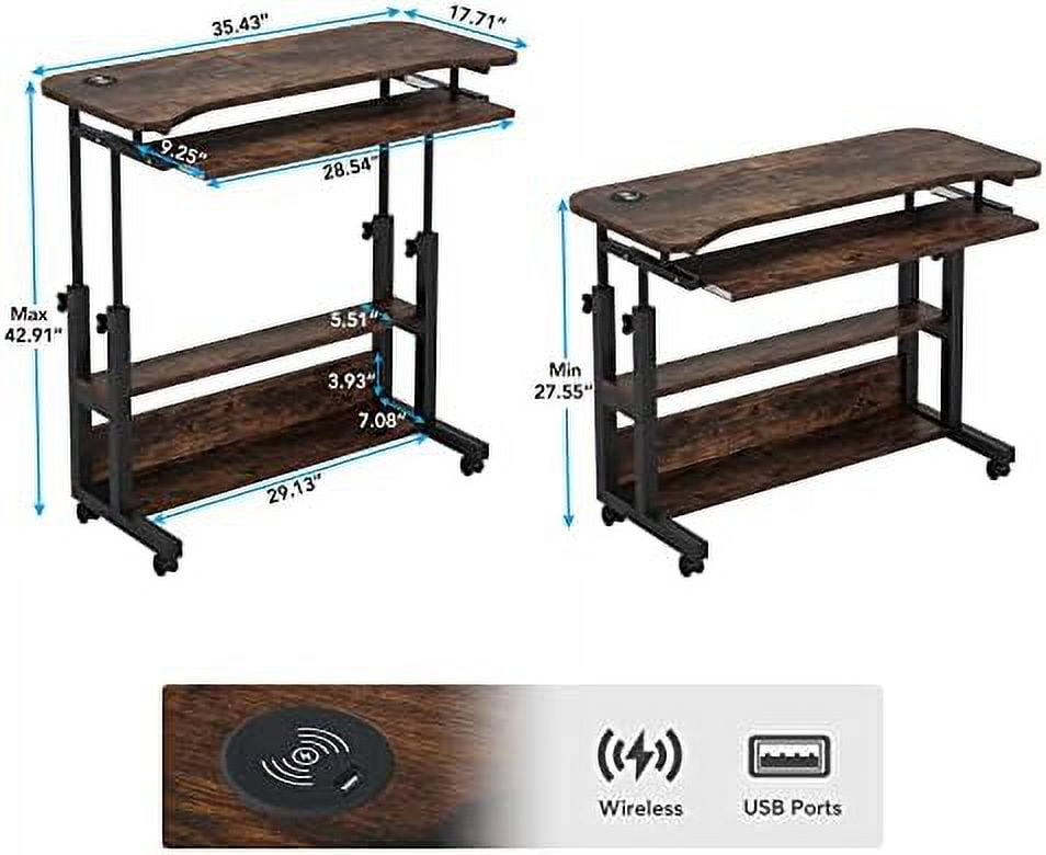 Portable Desk with Power Outlets Height Adjustable Sofa Couch Bedside ...