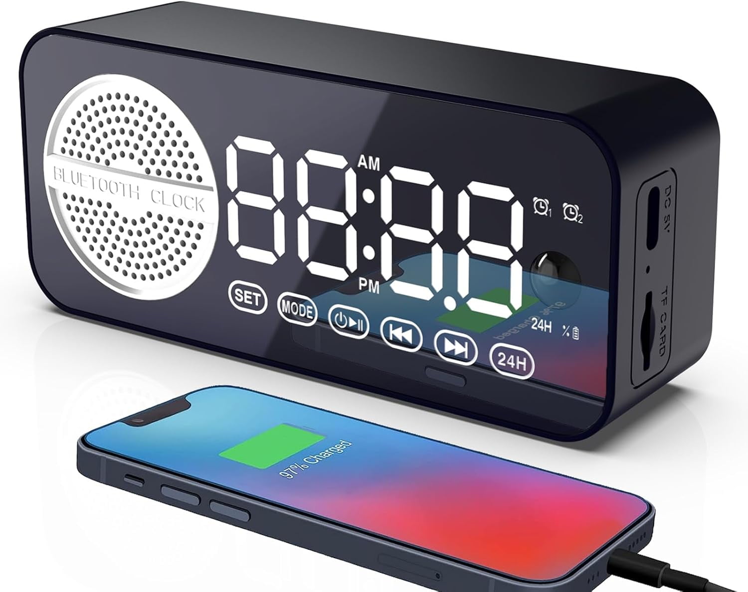Portable Desktop Bluetooth Wireless Speaker, Mini Clock Alarm Clock ...