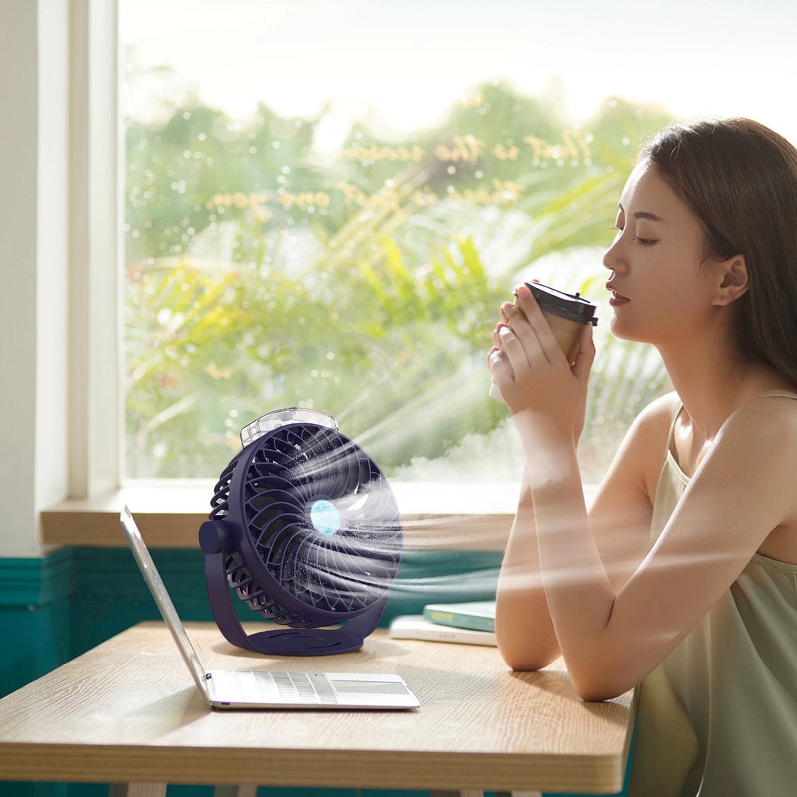 Portable Desktop Spray Fan with Hydrating Humidification, Dual Battery ...