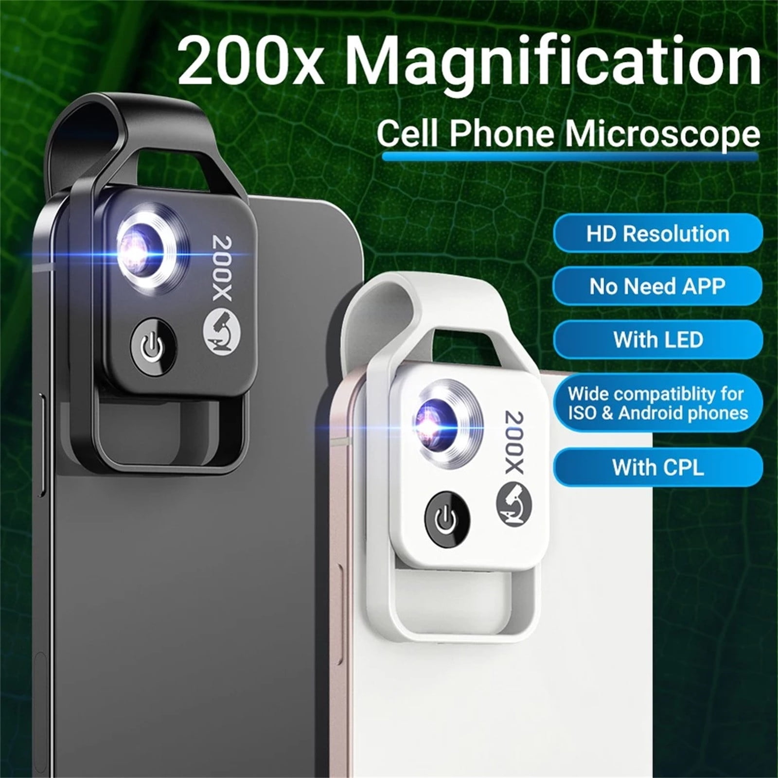 Portable Digital Microscope, 200X Magnification, 6 LED Lights + 2 ...