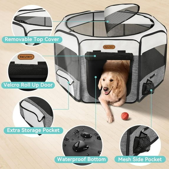Portable Dog Playpen with Foldable , Removable Mesh Shade for Small ...