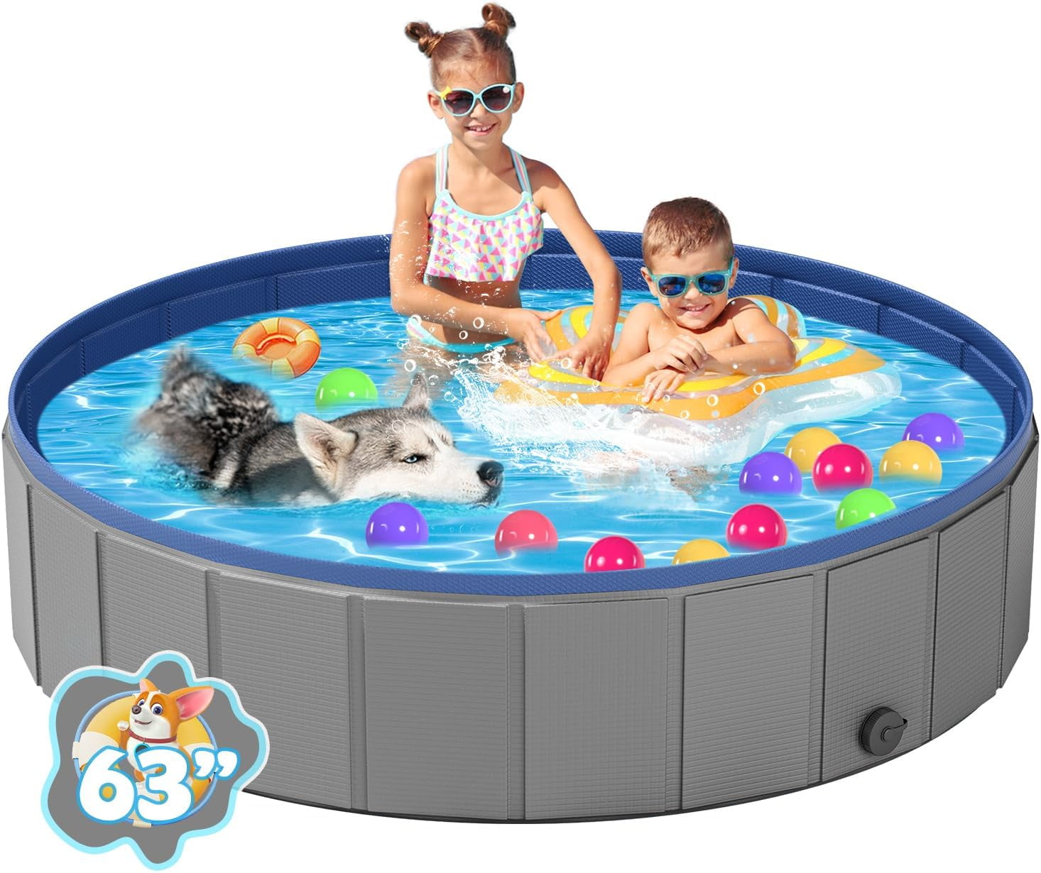 Portable Dog Pool PVC Pet Swimming Pool Bathtub Collapsible Dog Pool, Hard Plastic Pool for Pets ...