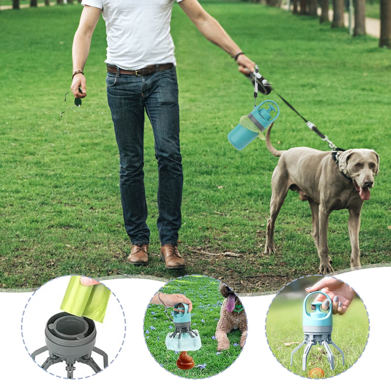 Portable Dog Poop Scoop | Six-Claw Design | Built-in Poop Bag Dispenser ...