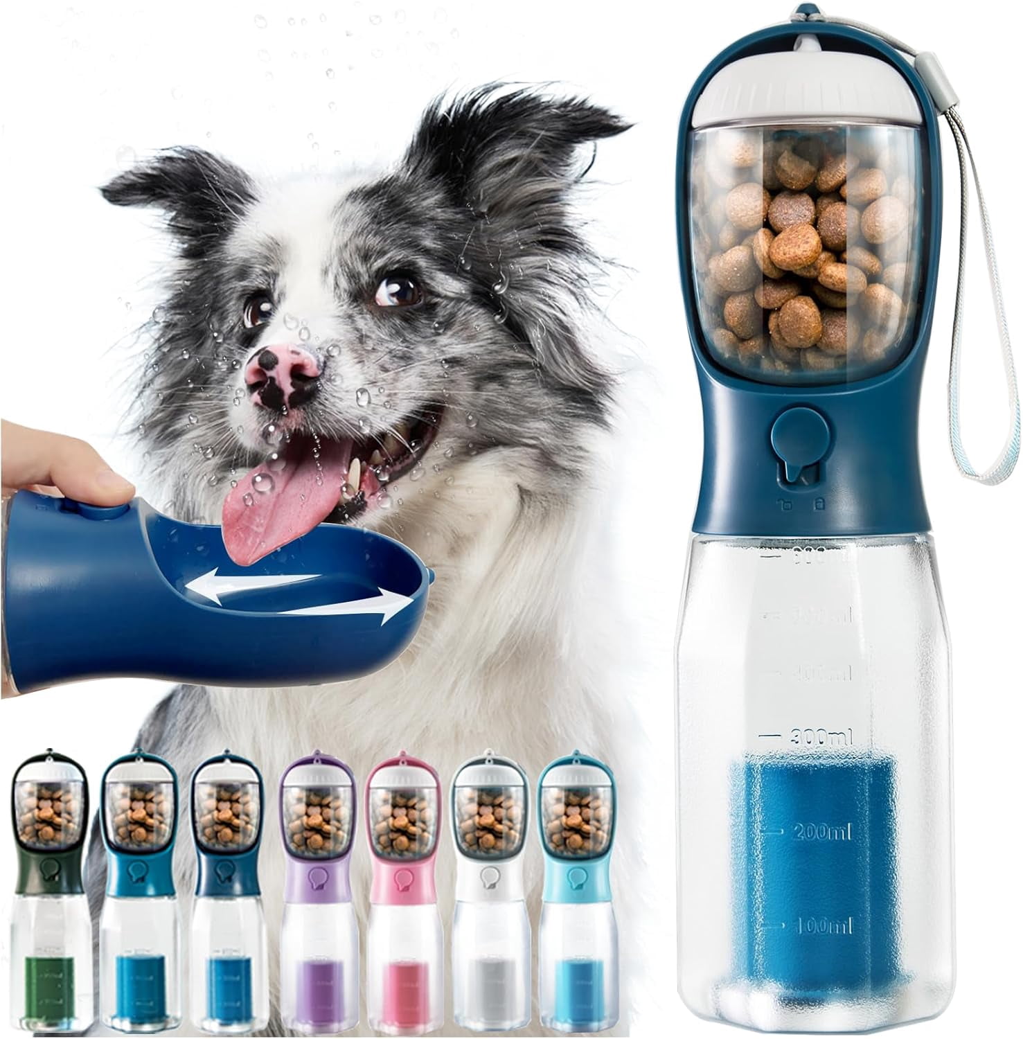 Portable Dog Water Bottle, 3-in-1 Travel Bowl with Food Container ...