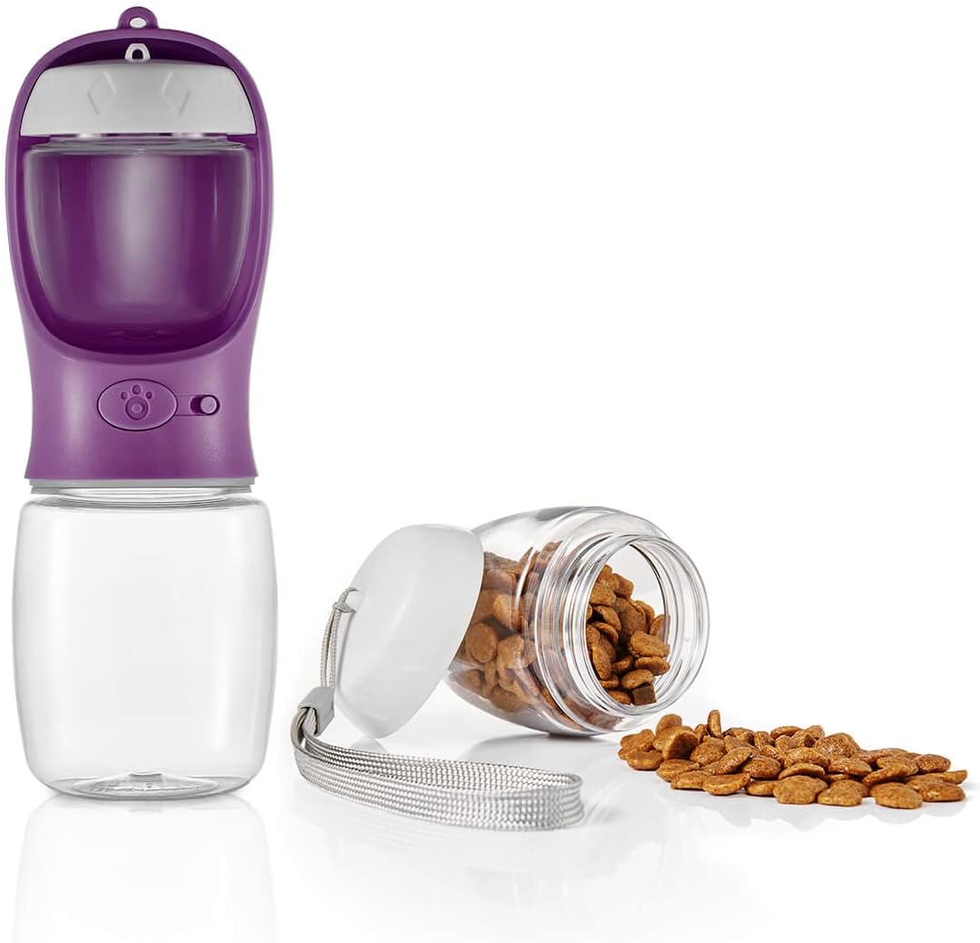 Portable Dog Water Bottle with Food Container, 12 OZ + 6 OZ, Leak Proof ...