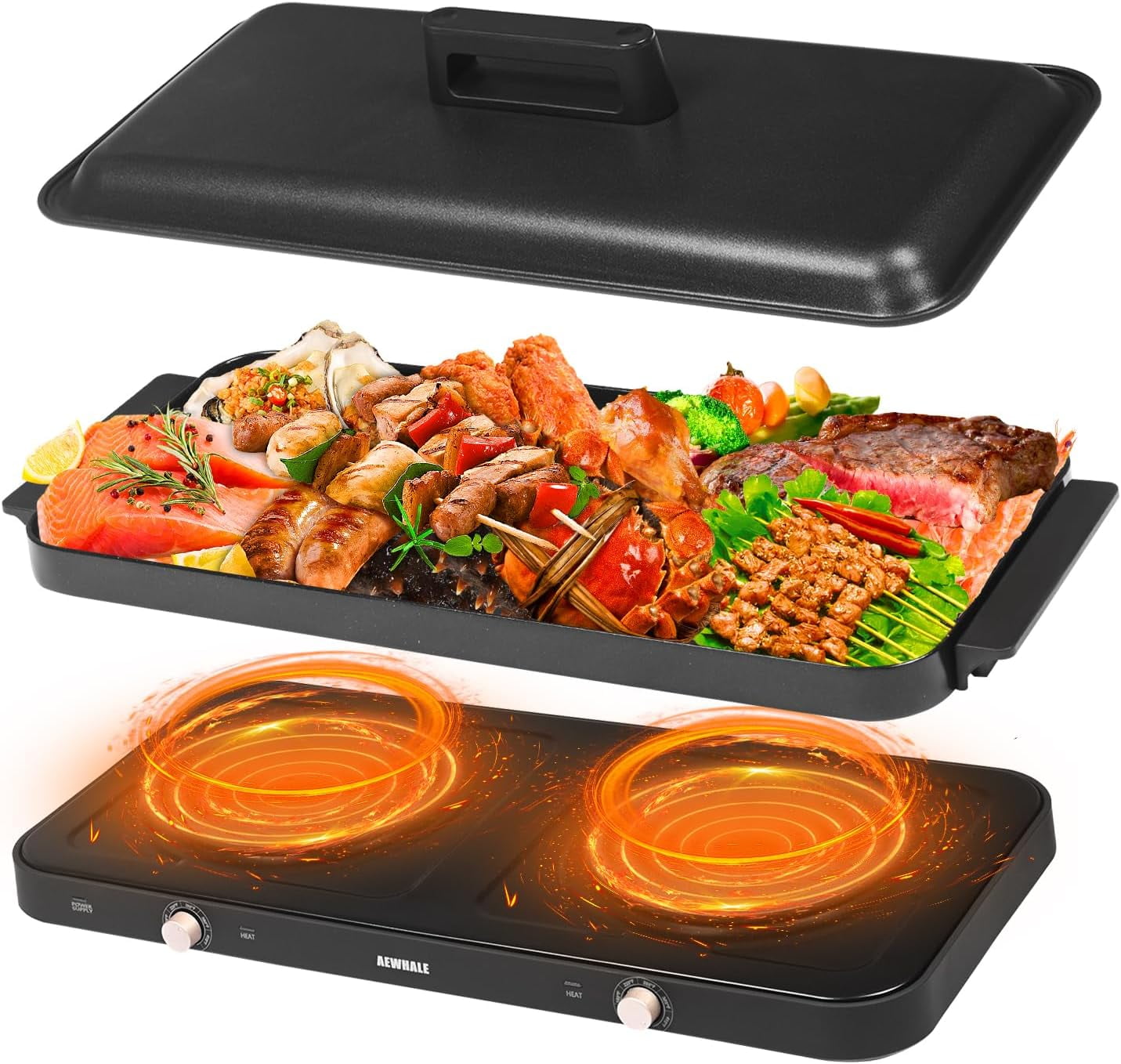 Portable Double Electric Burner with Removable Cast Aluminium Griddle ...