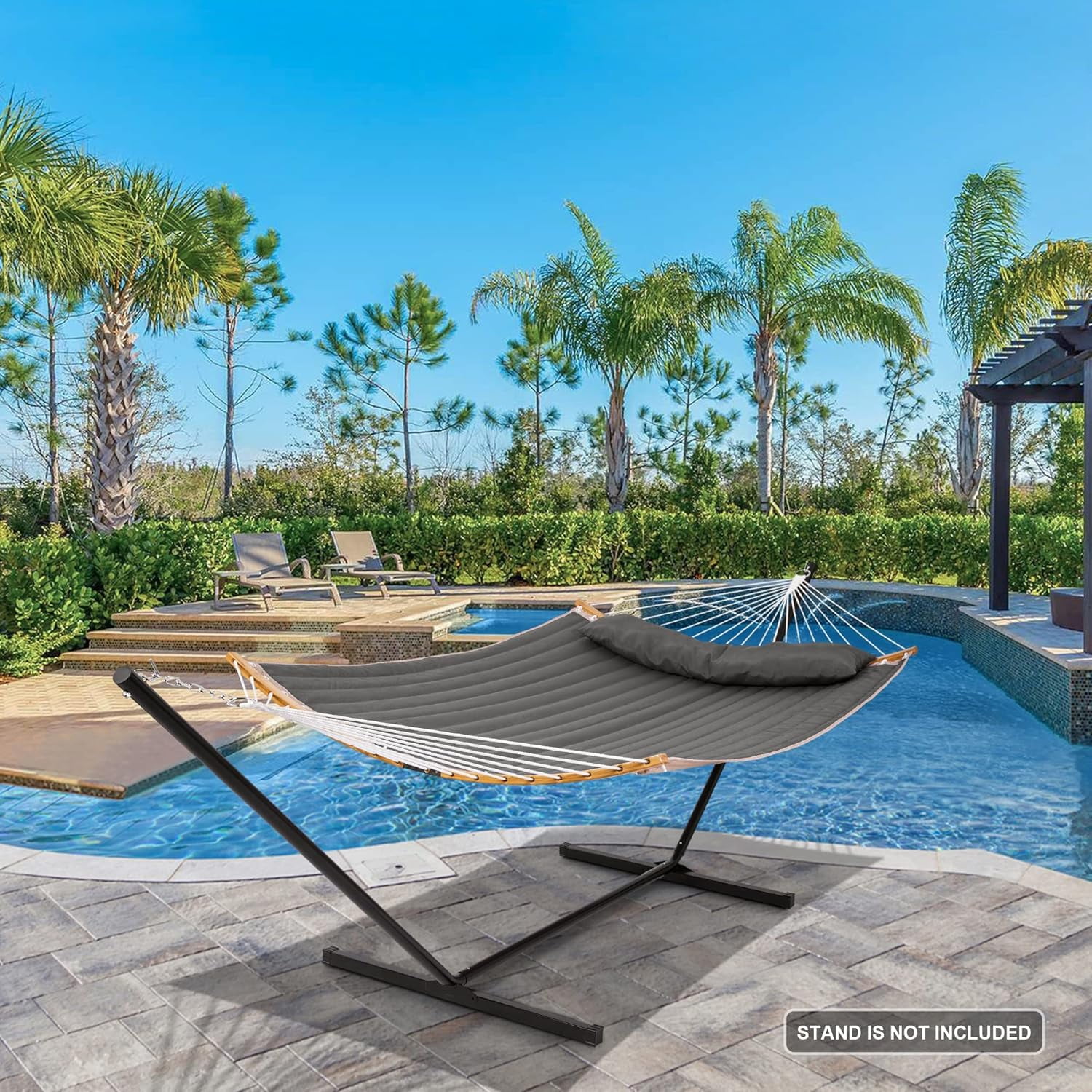 Portable Double Hammock with Curved Spreader Bar, 450 lbs Capacity ...