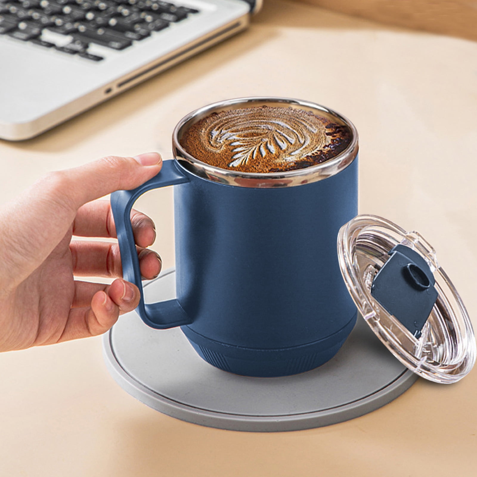 Portable Double Layer Stainless Steel Coffee Mug with Lid and Handle ...