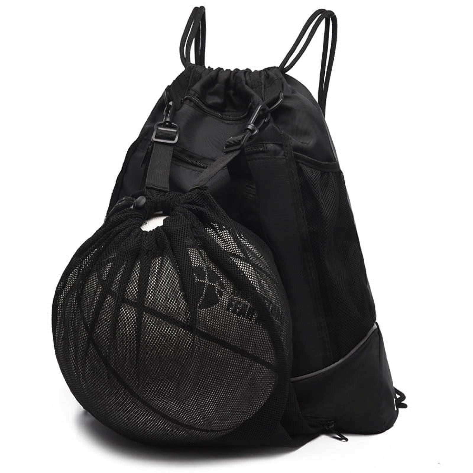 Portable Drawstring Basketball Backpack Mesh Bag Football Soccer ...