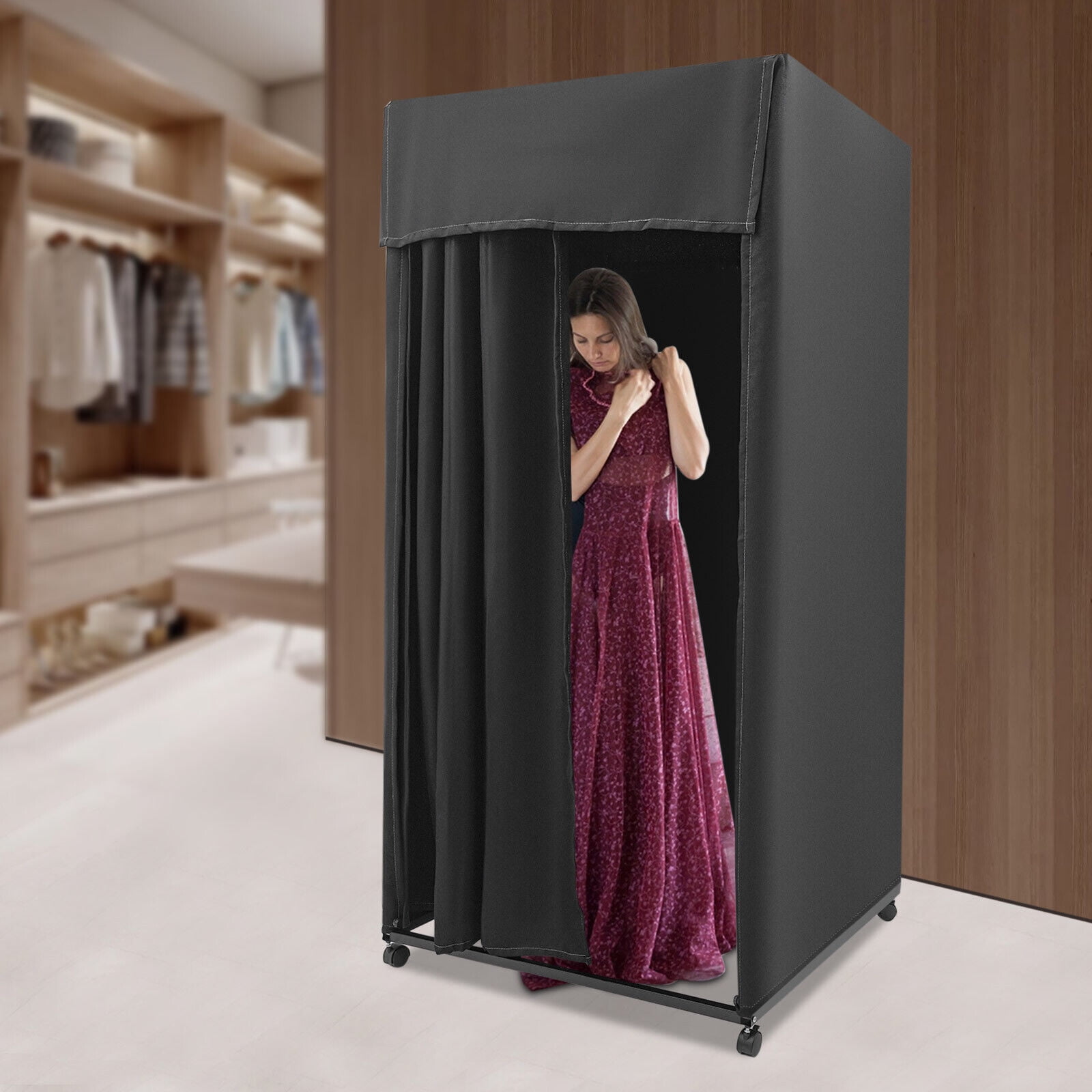 Portable Dressing Movable Fitting Room with 4 Universal Wheels Locker ...