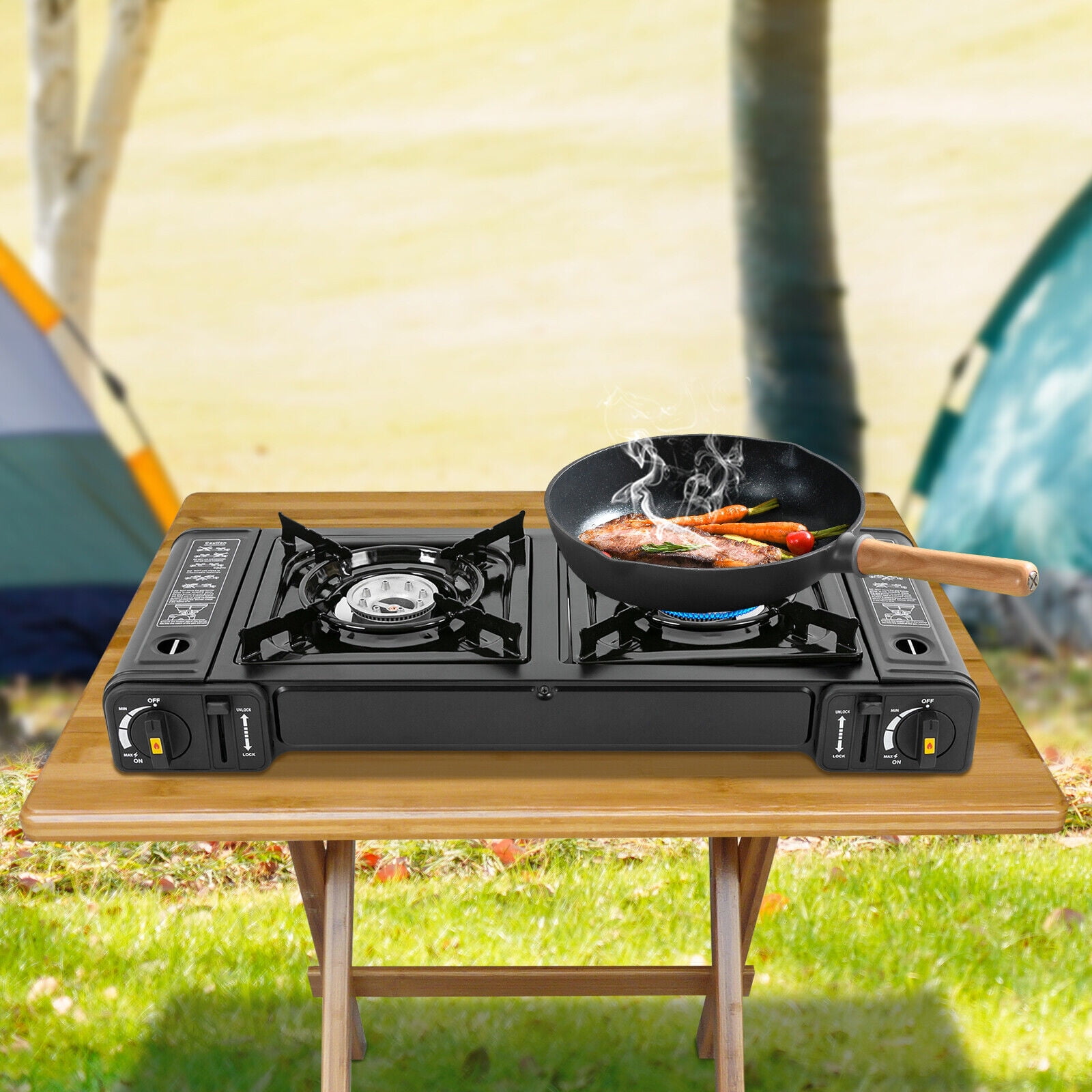 Portable Dual-Burner Camping Stove with Carrying Case, Efficient Gas ...