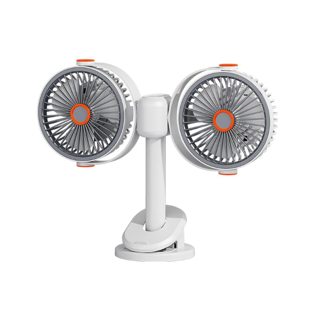 Portable Dual Head Car Fan With Strong Clip 1200mAh Battery Type C ...