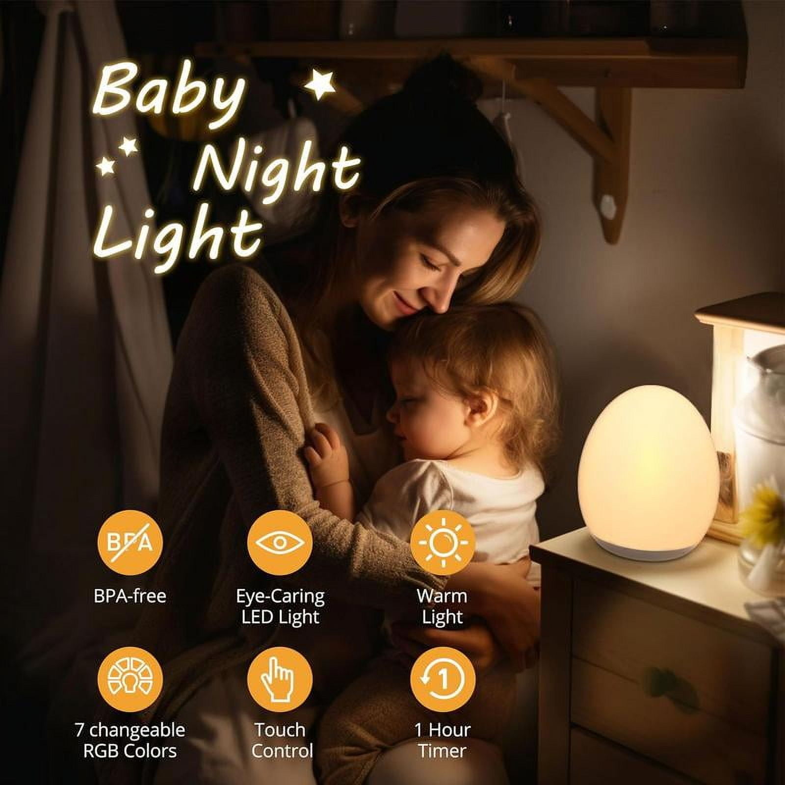Portable Egg Night Light for Kids,Babies, Rechargeable Tap Light with 7 ...