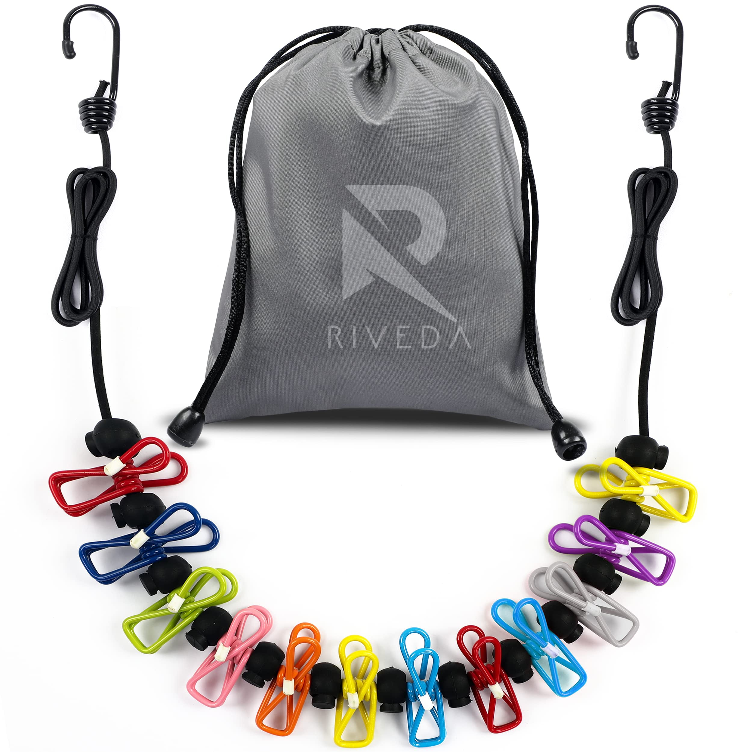 Portable Elastic Clothesline for Camping RV Travel, 12 Colorful Clips ...