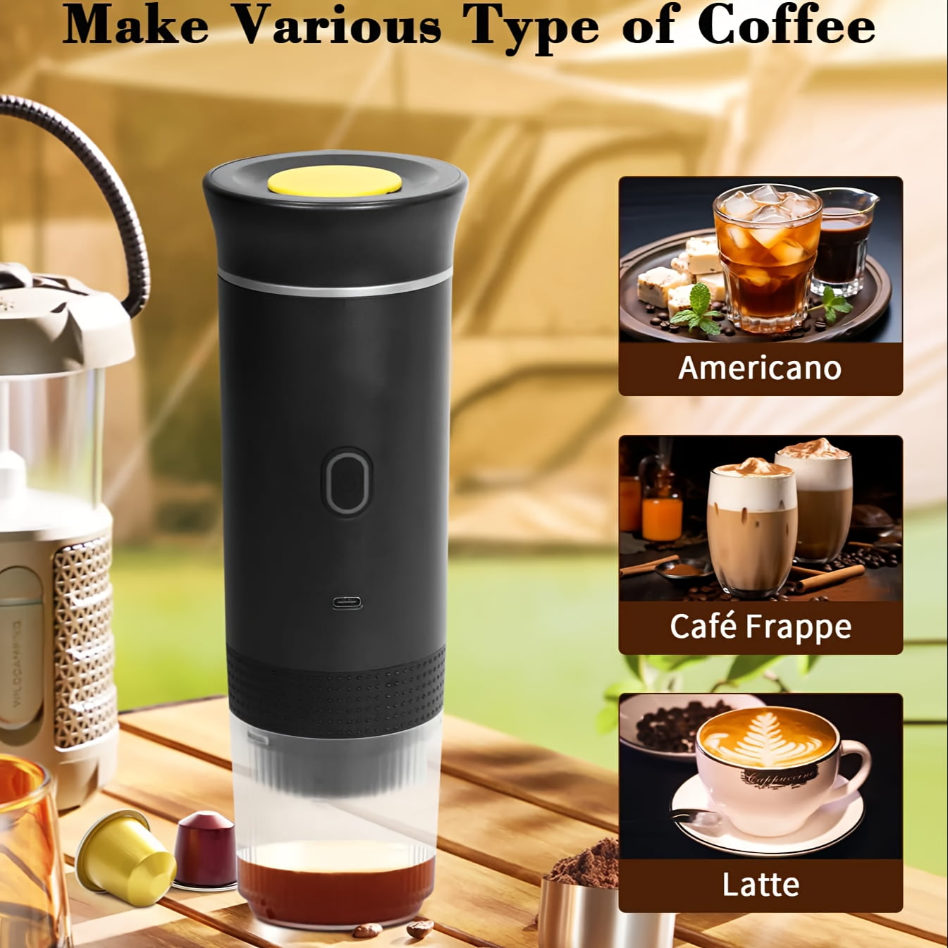 Portable Electric Espresso Machine - USB-C Self-Heating, Fits Ground ...